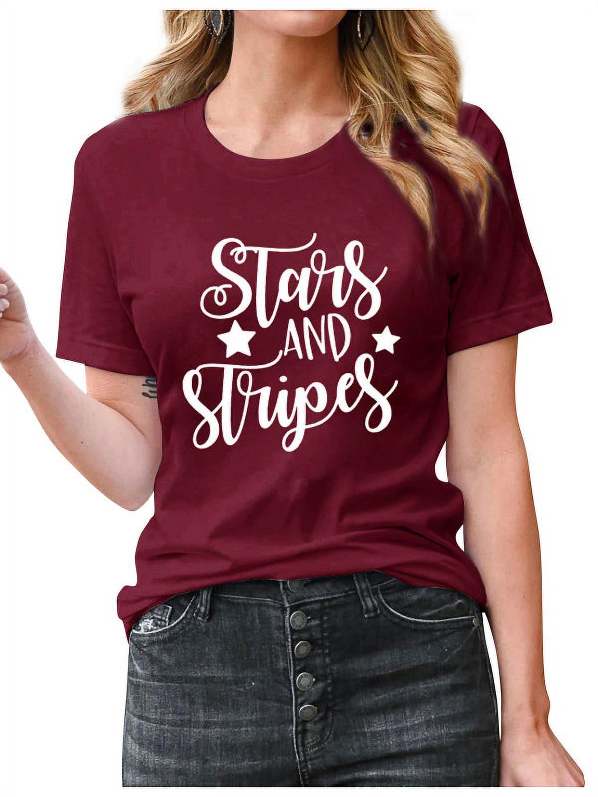 TWZH Women Stars and Stripes Letter Novelty Stars Graphic Tees T-Shirts ...