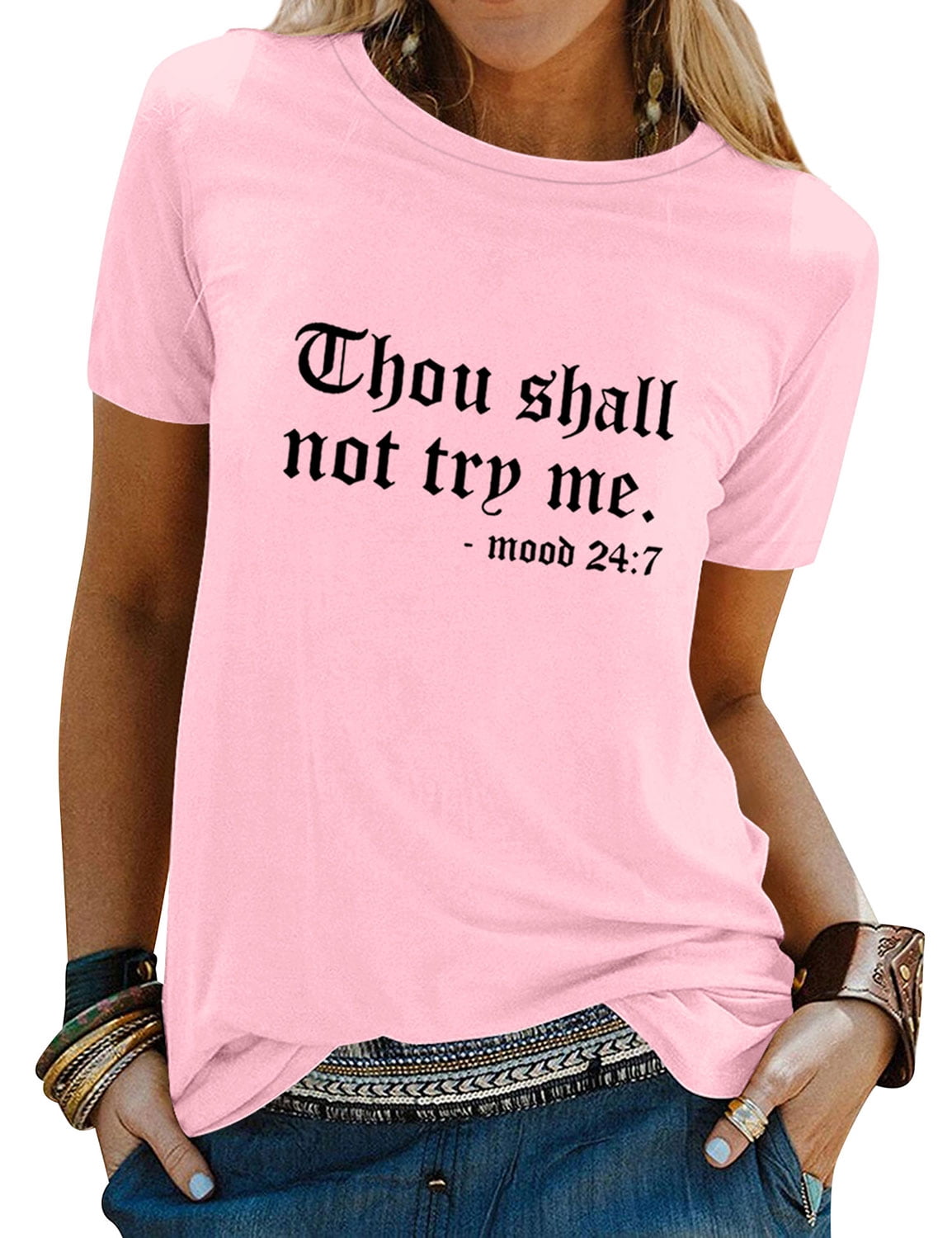 TWZH Women Thou Shall Not Try Me Letter Print T-Shirt Funny Style Tee ...