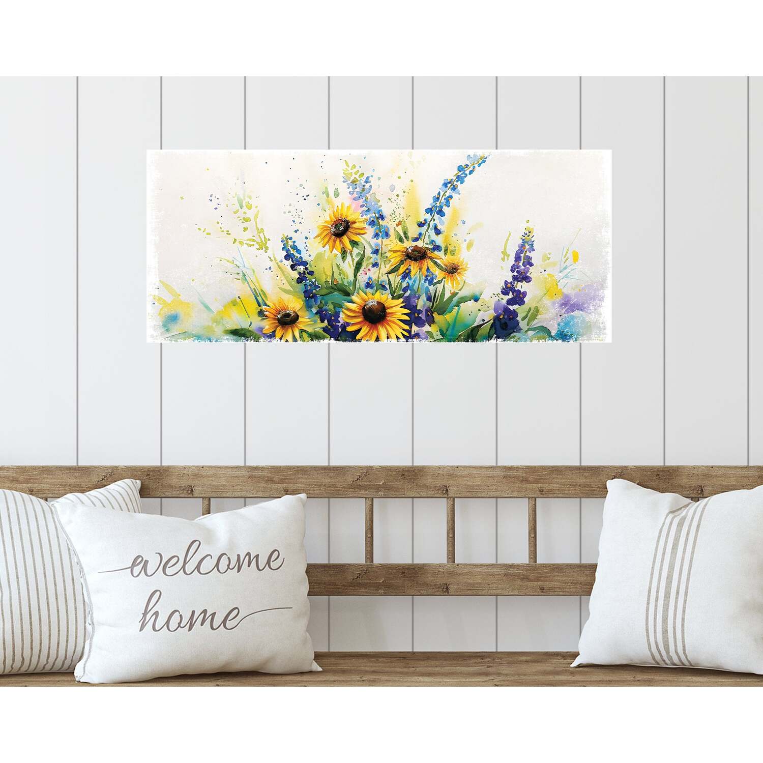 TX USA 36-Inch Spring Watercolor Wildflower Wooden Wall Sign Decor Sign ...