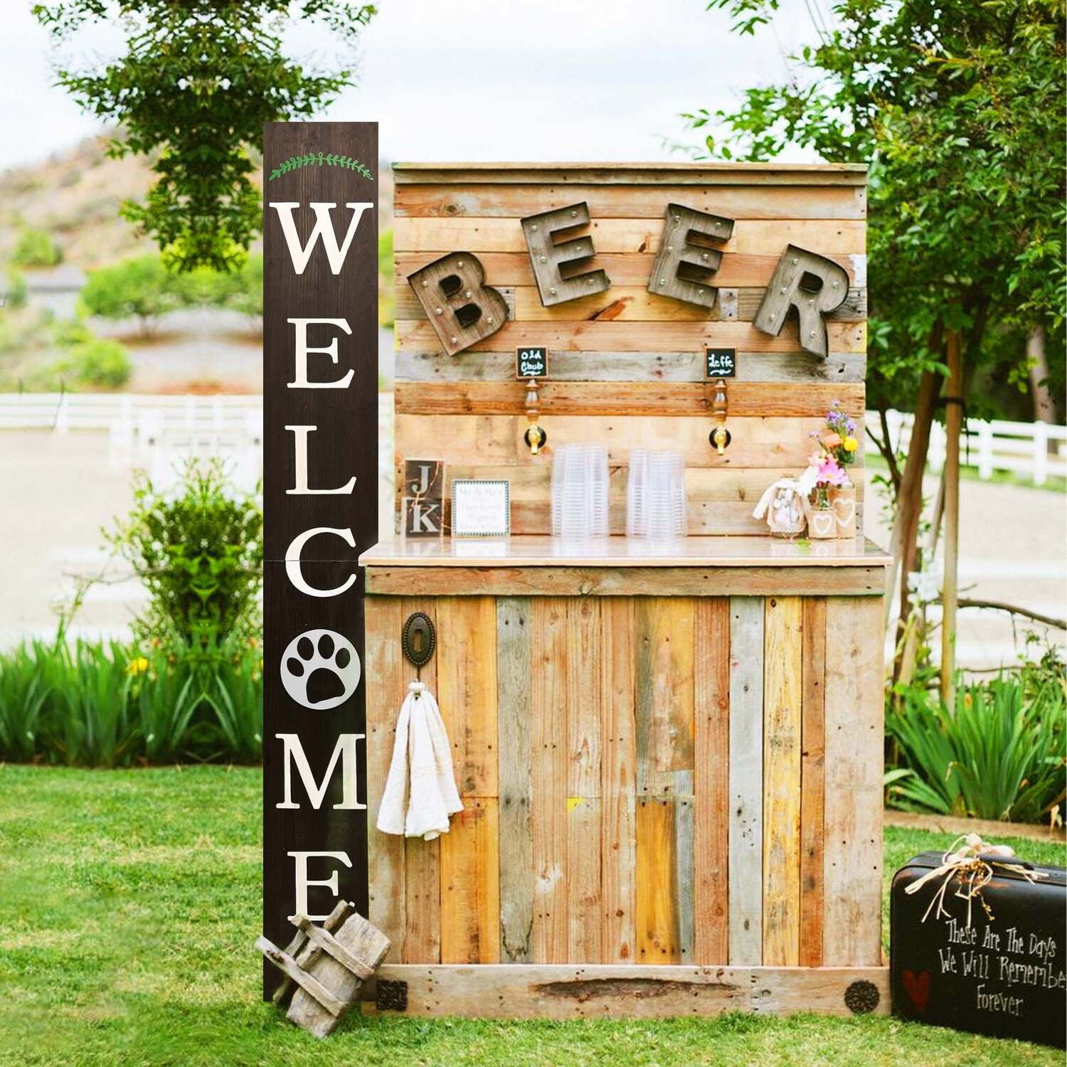 TX USA 72in Outdoor Welcome Sign with Animal Paw Rustic Tall Porch ...
