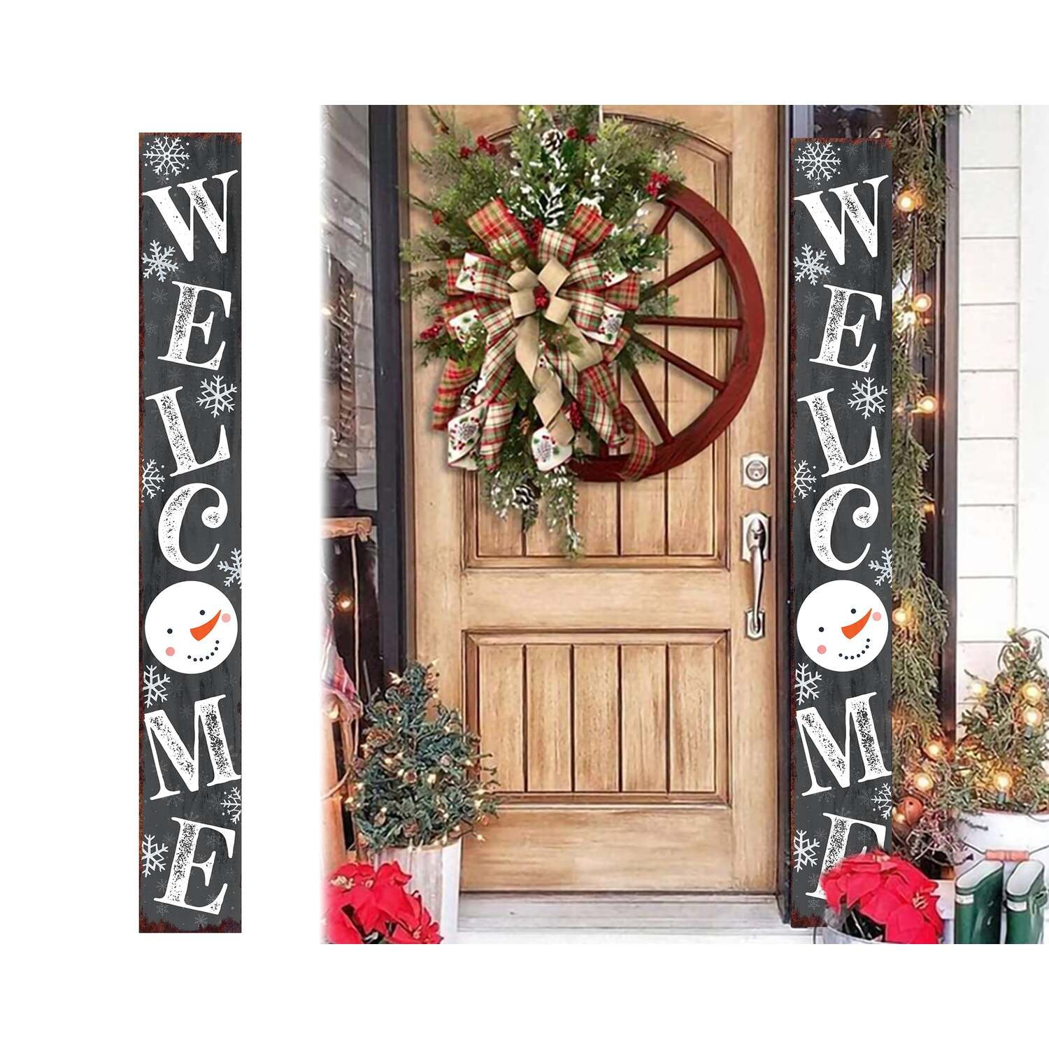 TX USA 72in Snowman Welcome Sign for Front Door - Gray Vertical Wooden ...