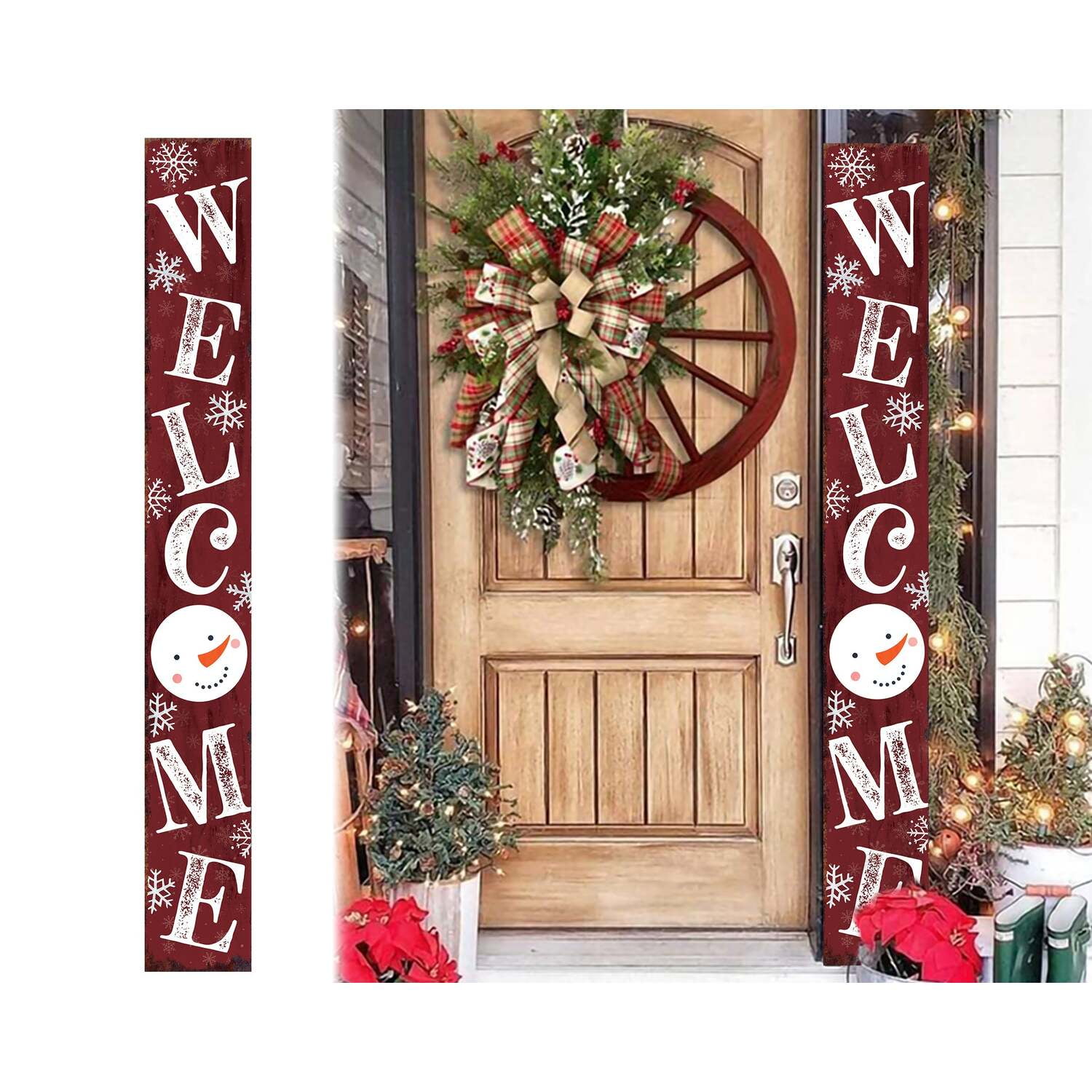 TX USA 72in Snowman Welcome Sign for Front Door - Red Vertical Wooden ...
