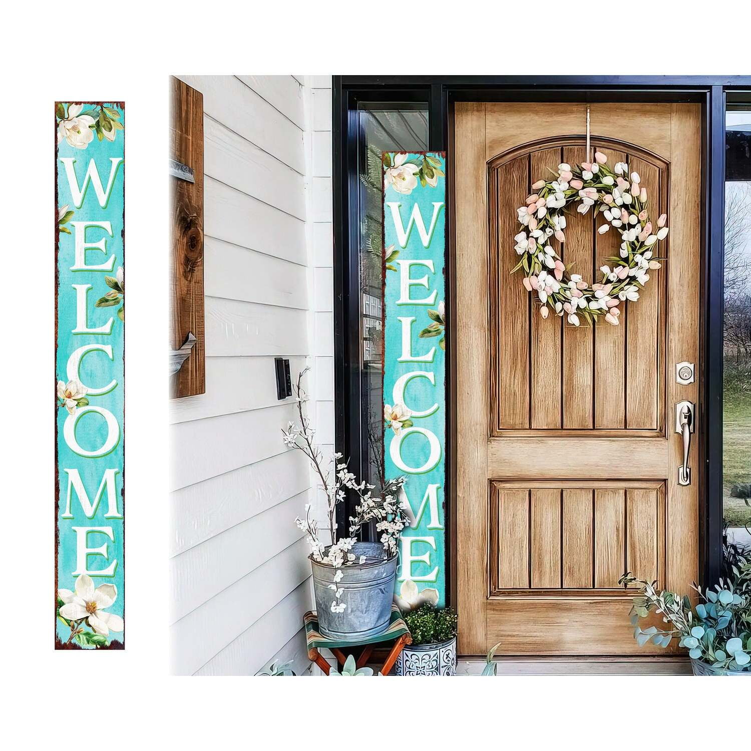 TX USA 72in Summer Magnolia Welcome Porch Sign Rustic Wooden Decor ...