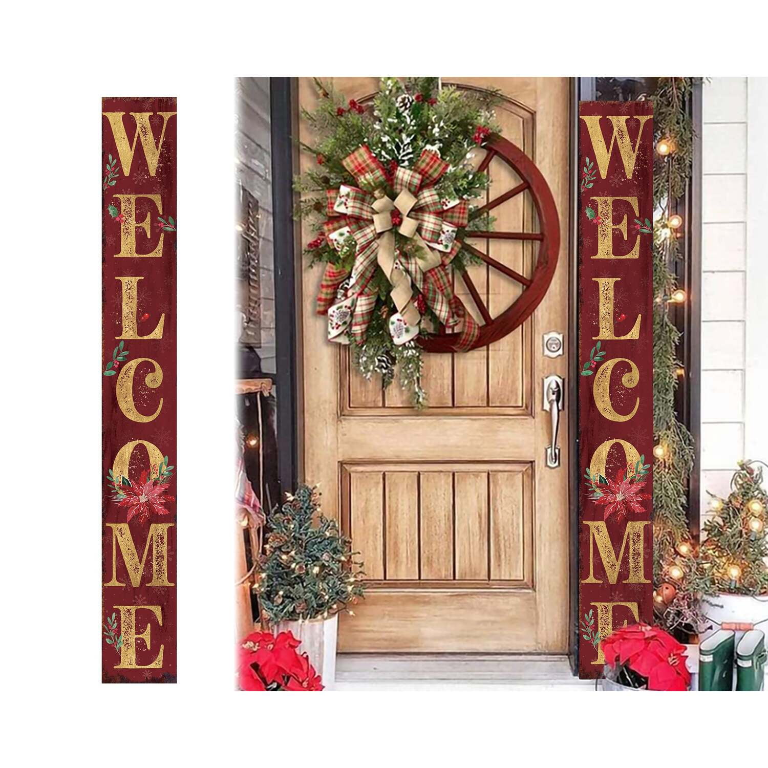 72" Red Farmhouse Christmas Welcome Porch Sign | Outdoor Holiday Decor ...