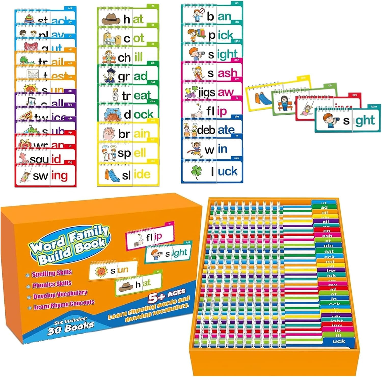 TXPNG 30 Read and Rhyme Flip Books, Set of Word Families Flash Cards ...