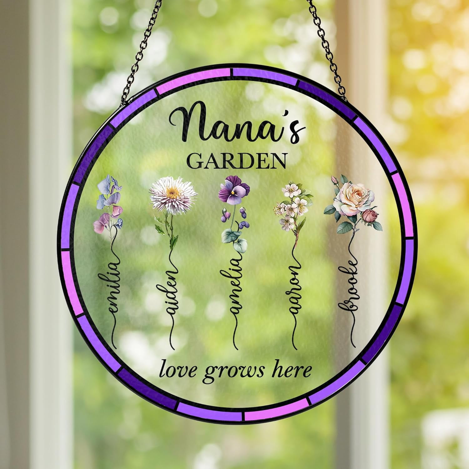 TXPNG Personalized Nana's Garden Stained Glass Suncatcher with Birth ...