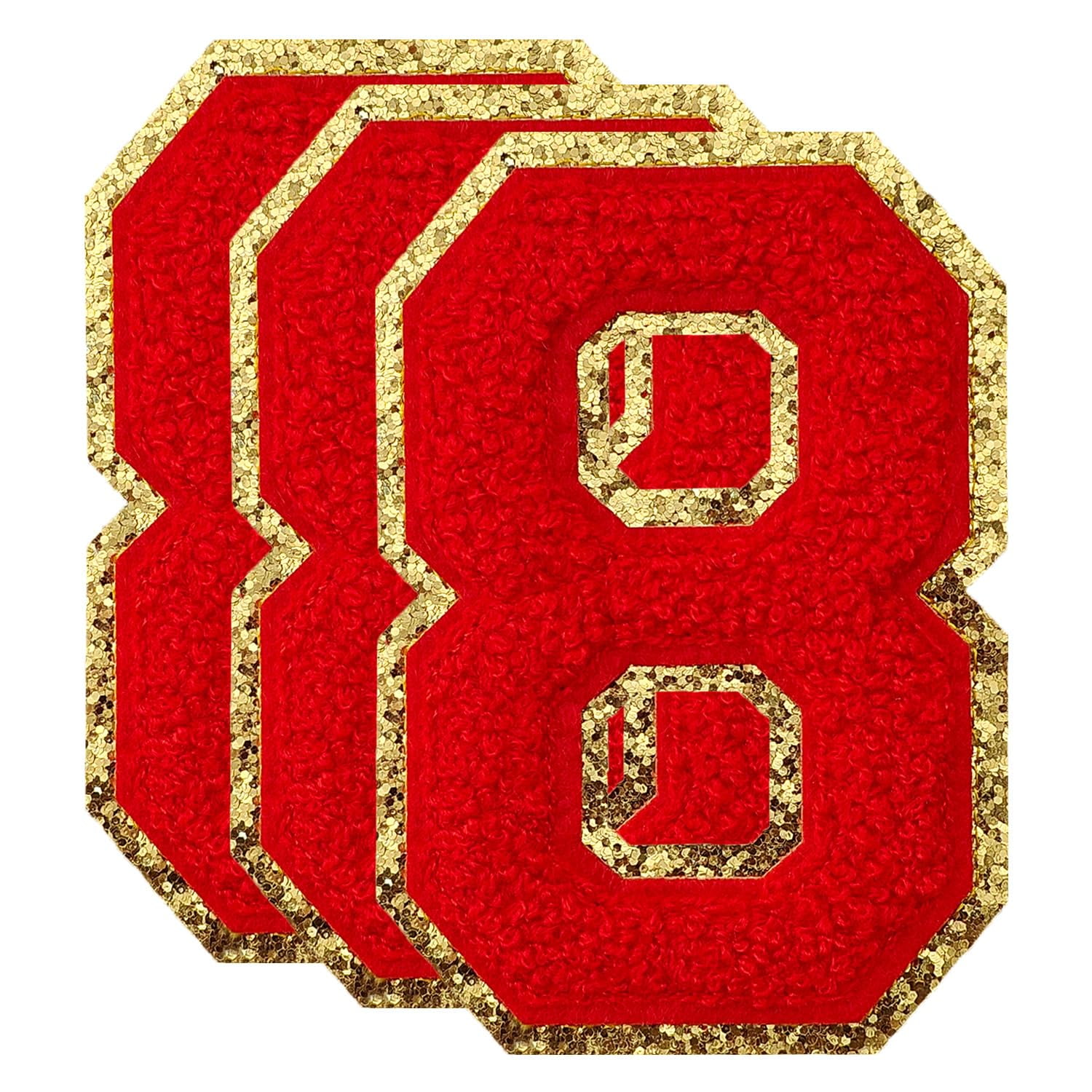 TXSN 3PCS Red Chenille Numbers Patch, Large Size 4-1/2" Iron on Number ...