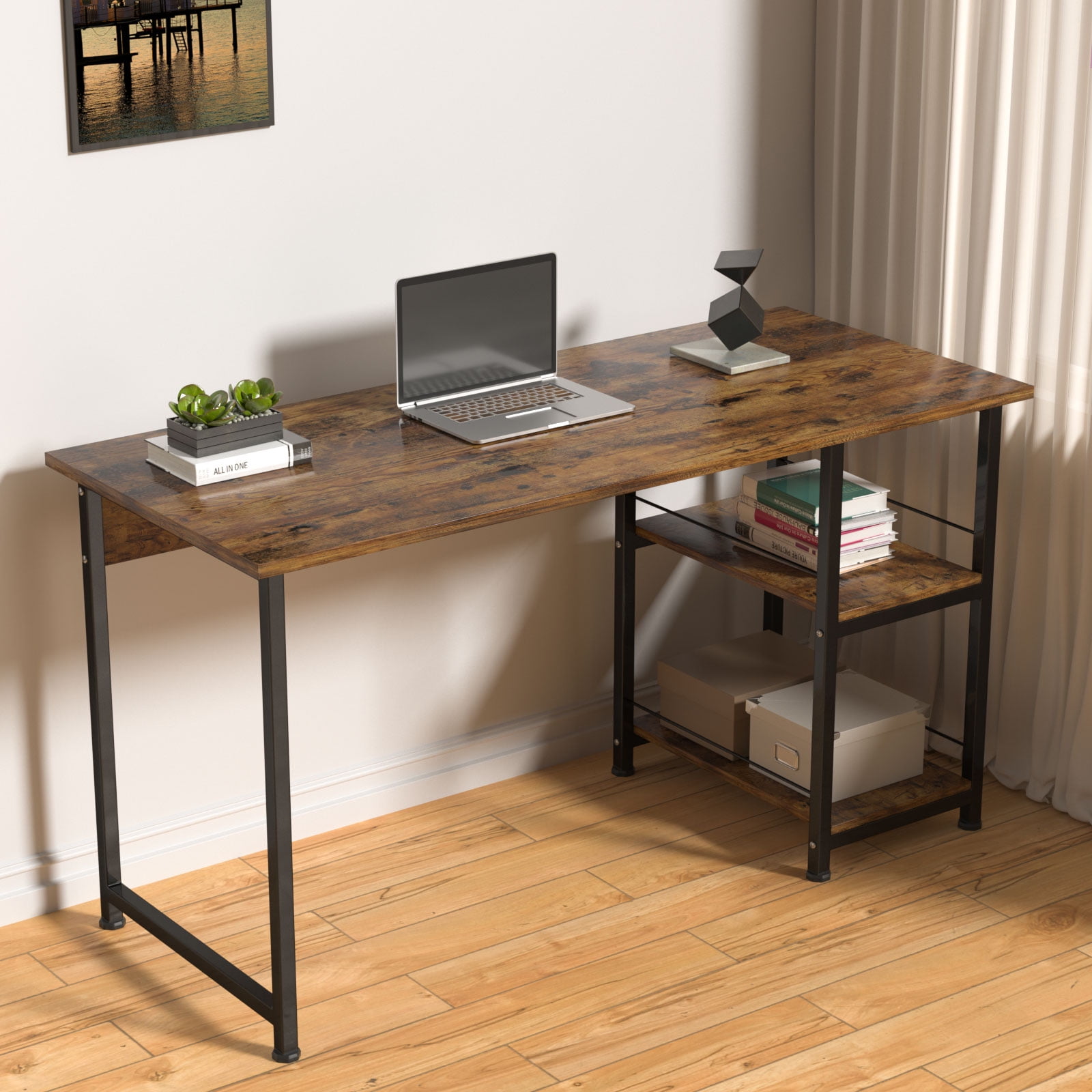 TY Arts & Culture 55.2" Large Office Computer Desk Metal Frames PC ...