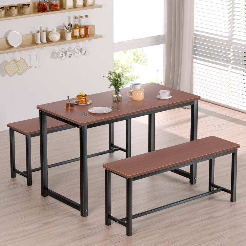 TY Arts & Culture Dining Table Set for 4 with 2 Benches, 44 inch ...