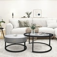 TY Arts & Culture Modern Glass Round Coffee End Table Set of 2 Grey ...