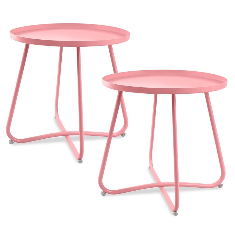 TY Arts & Culture Modern Round Water-Resistant Pink End Table Set of 2 ...