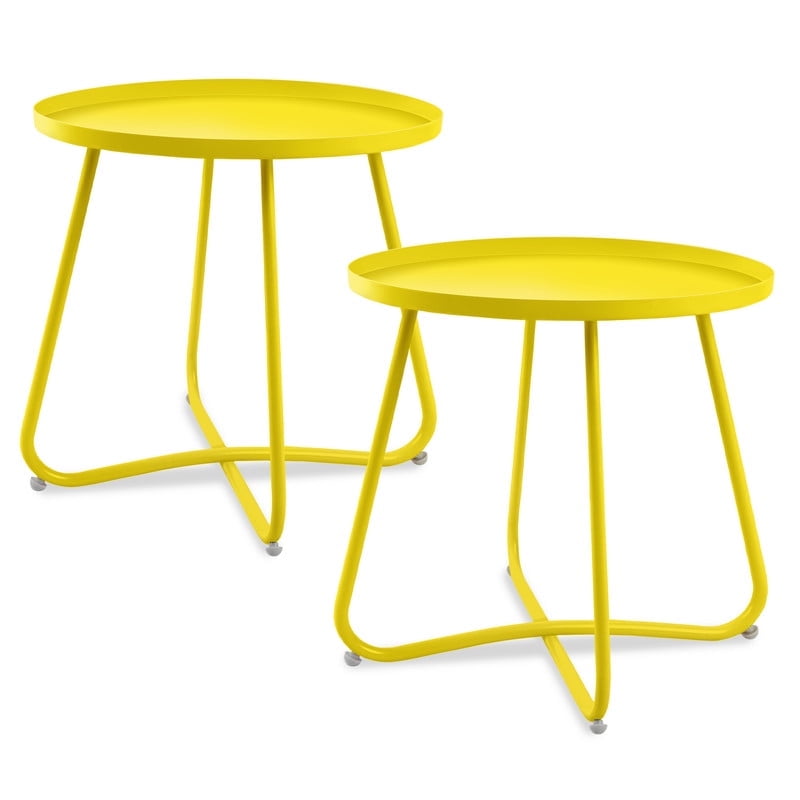TY Arts & Culture Modern Round Water-Resistant Yellow End Table Set of ...