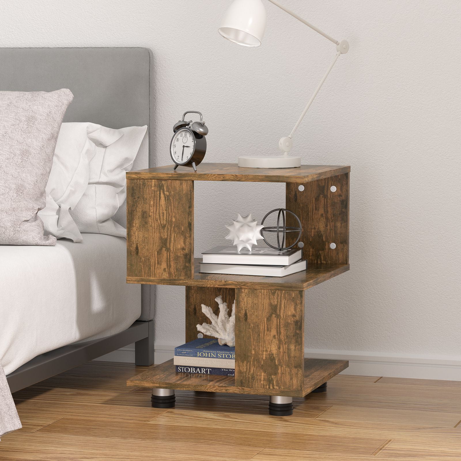 TY Arts & Culture Nightstand Hallow Style Wood Box Table Two-Tier Open ...