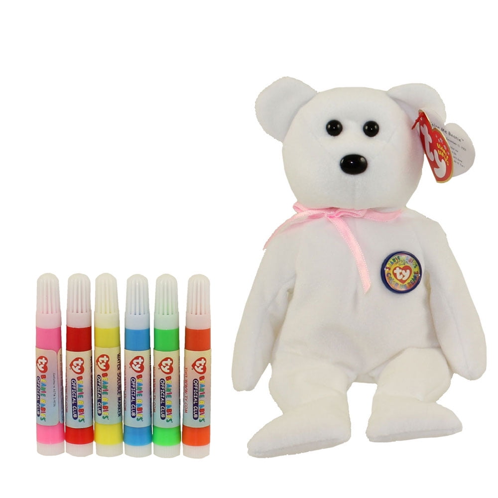 TY Beanie Baby - COLOR ME TEDDY BEAR w/ markers (Pink Ribbon) (7.5 inch ...