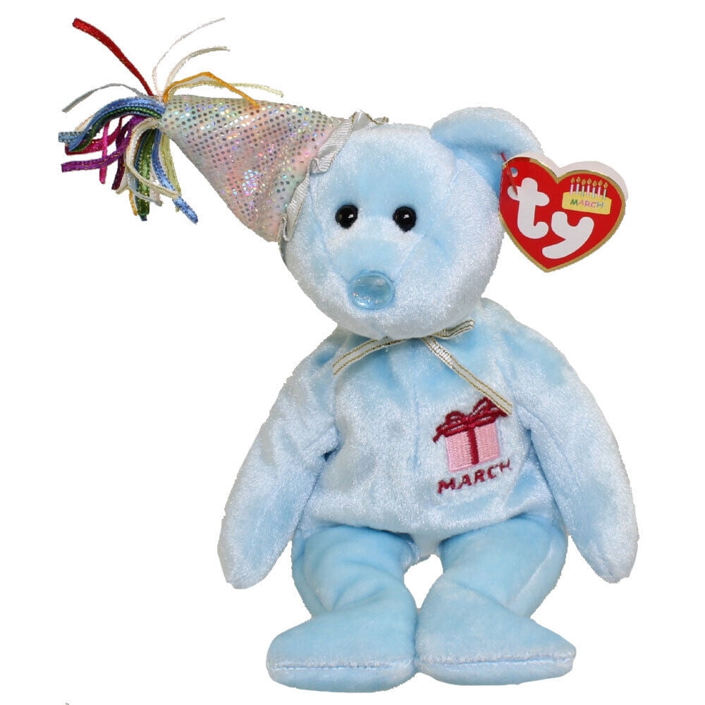 TY Beanie Baby - MARCH the Teddy Birthday Bear (With Hat) (9.5" Plush ...