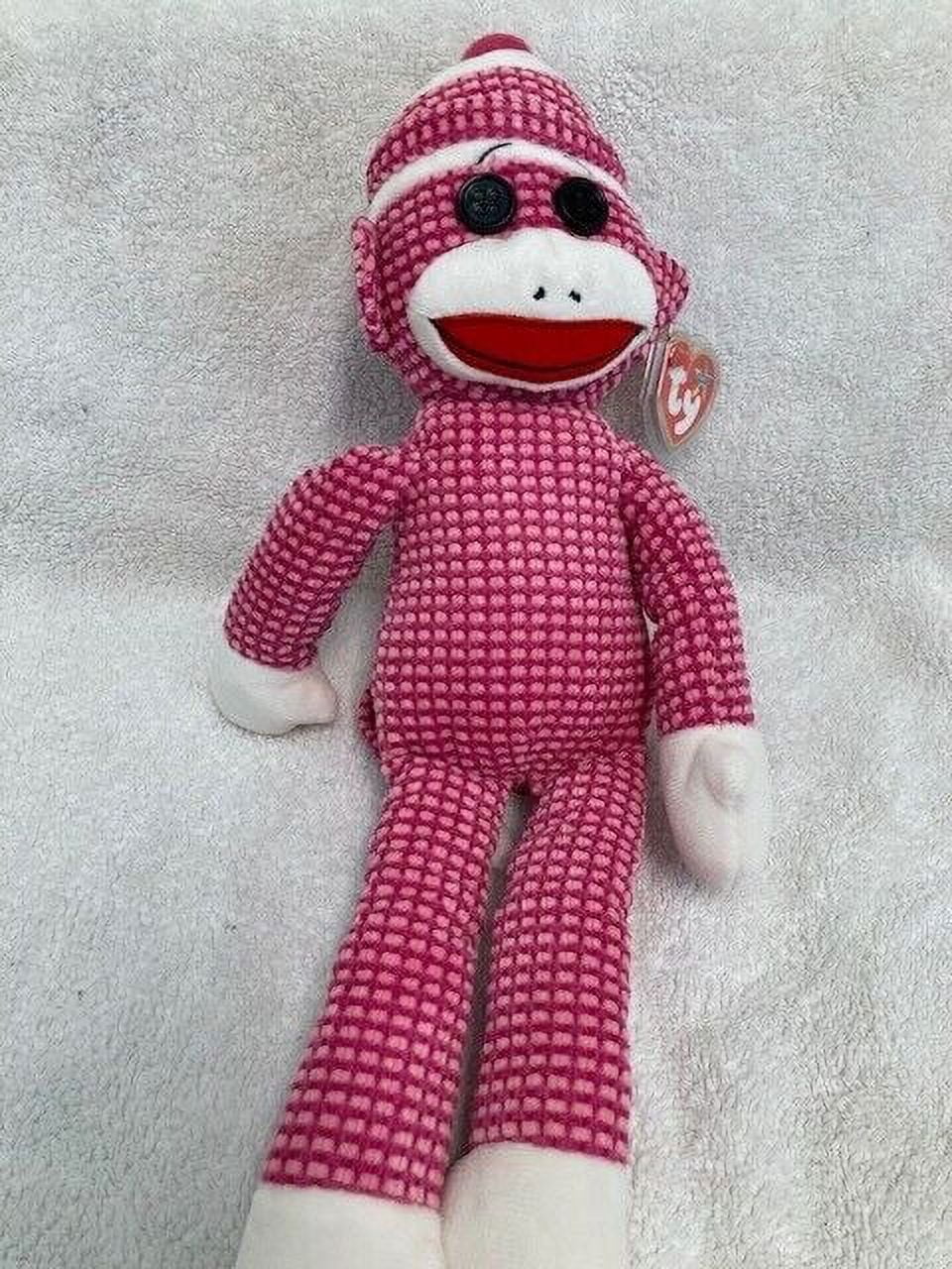 TY Beanie Baby - SOCKS the Sock Monkey (Pink Quilted 8.5" Plush MWMT's ...