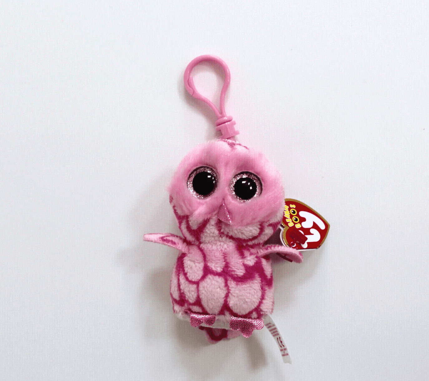 TY Beanie Boos - PINKY the Pink Owl (Glitter Eyes) (Plastic Key Clip ...