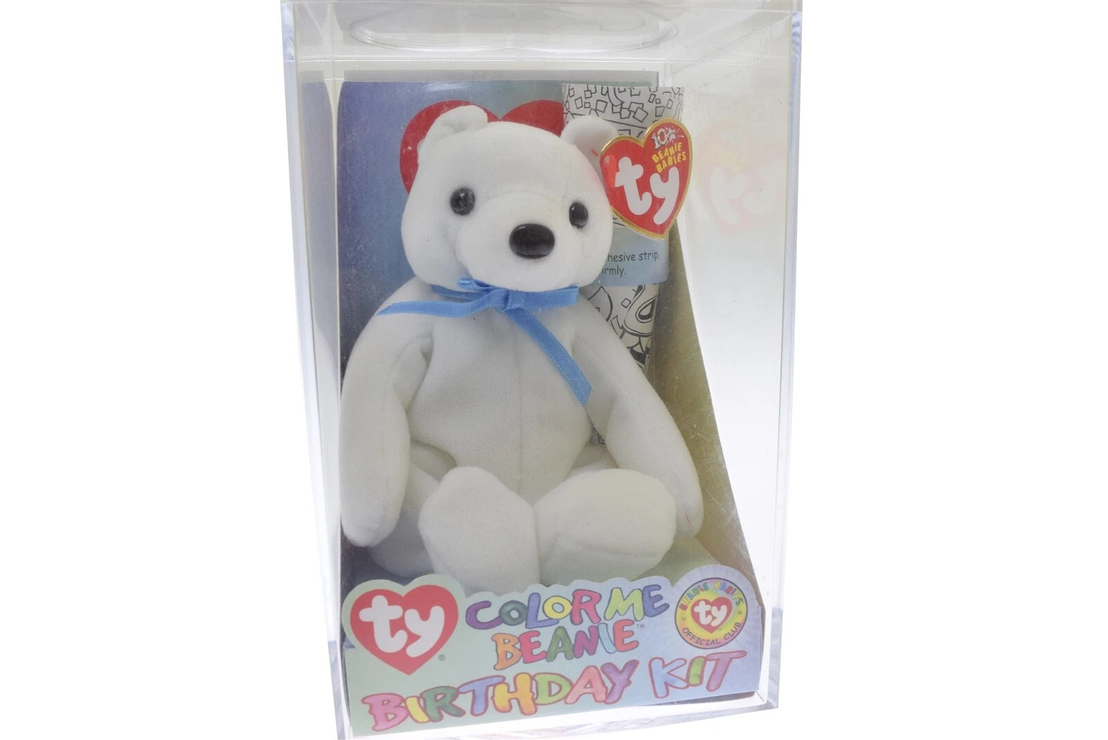 TY Color Me Beanie Birthday Kit Bear w/ Markers Blue Ribbon (7.5 inch ...
