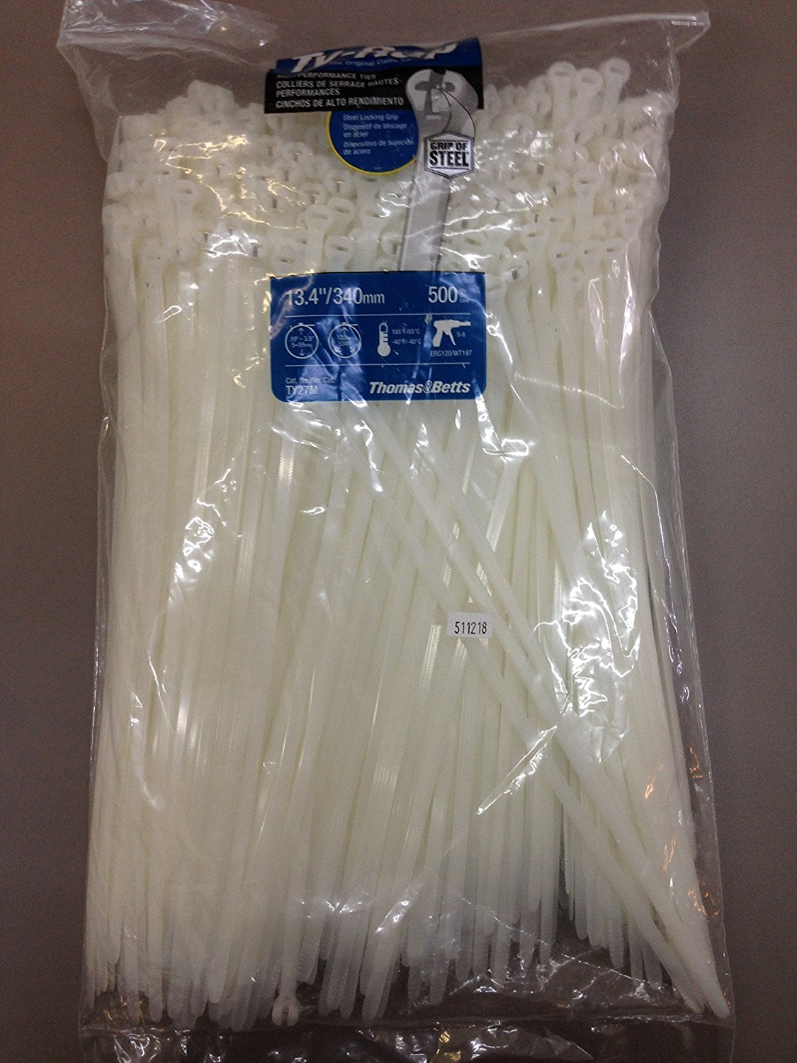 TY27M Cable Tie 120lb 13" Natural Nylon with Stainless Steel Locking ...