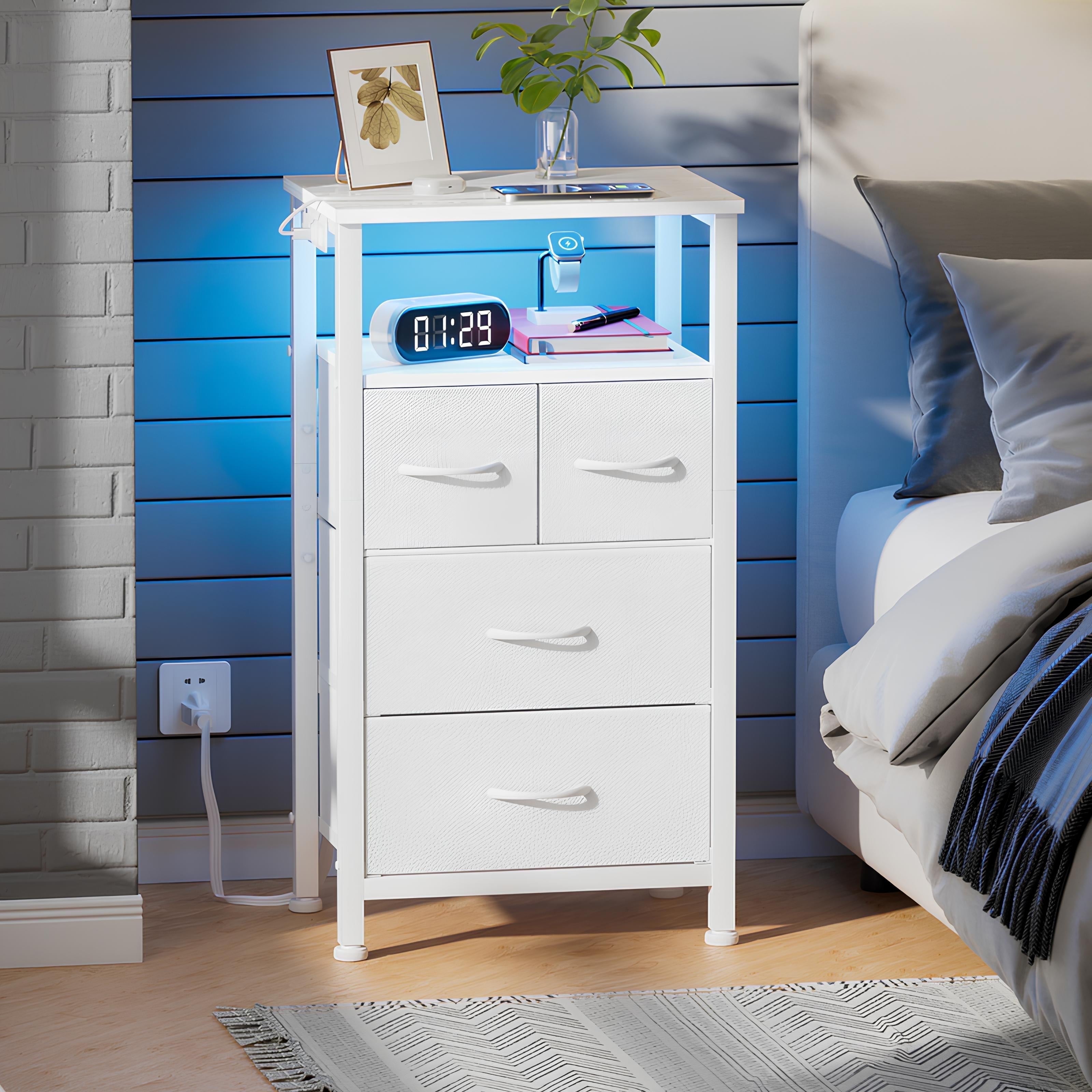TYDIMOR 4 Drawer Dresser,Small Dresser with Charging Station and LED ...