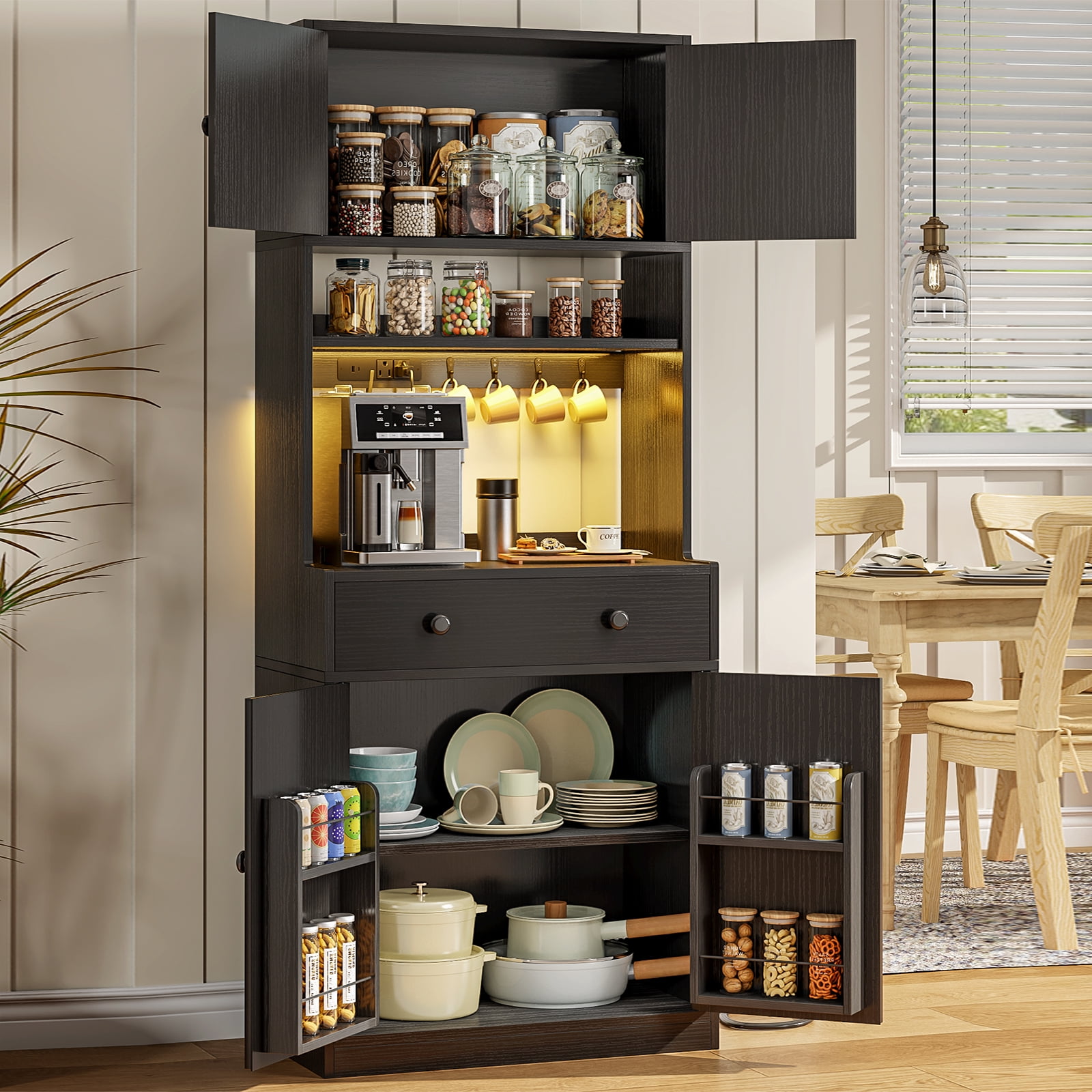 TYDIMOR Kitchen Pantry Storage Cabinet with Doors & Shelves, Wood ...