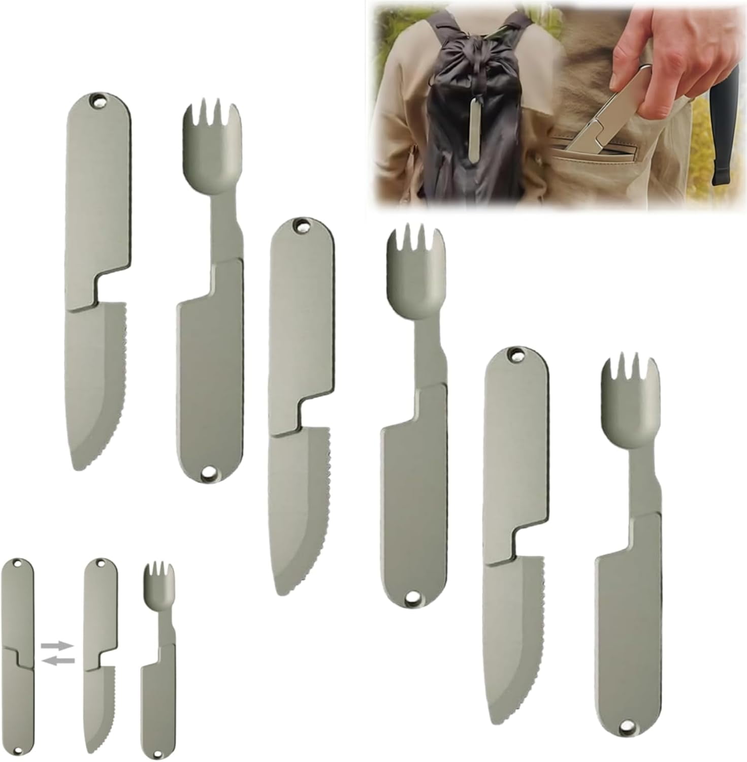 TYFLEI 2 In 1 Camping Eating Utensils Set, Reusable Magnetic Detachable ...