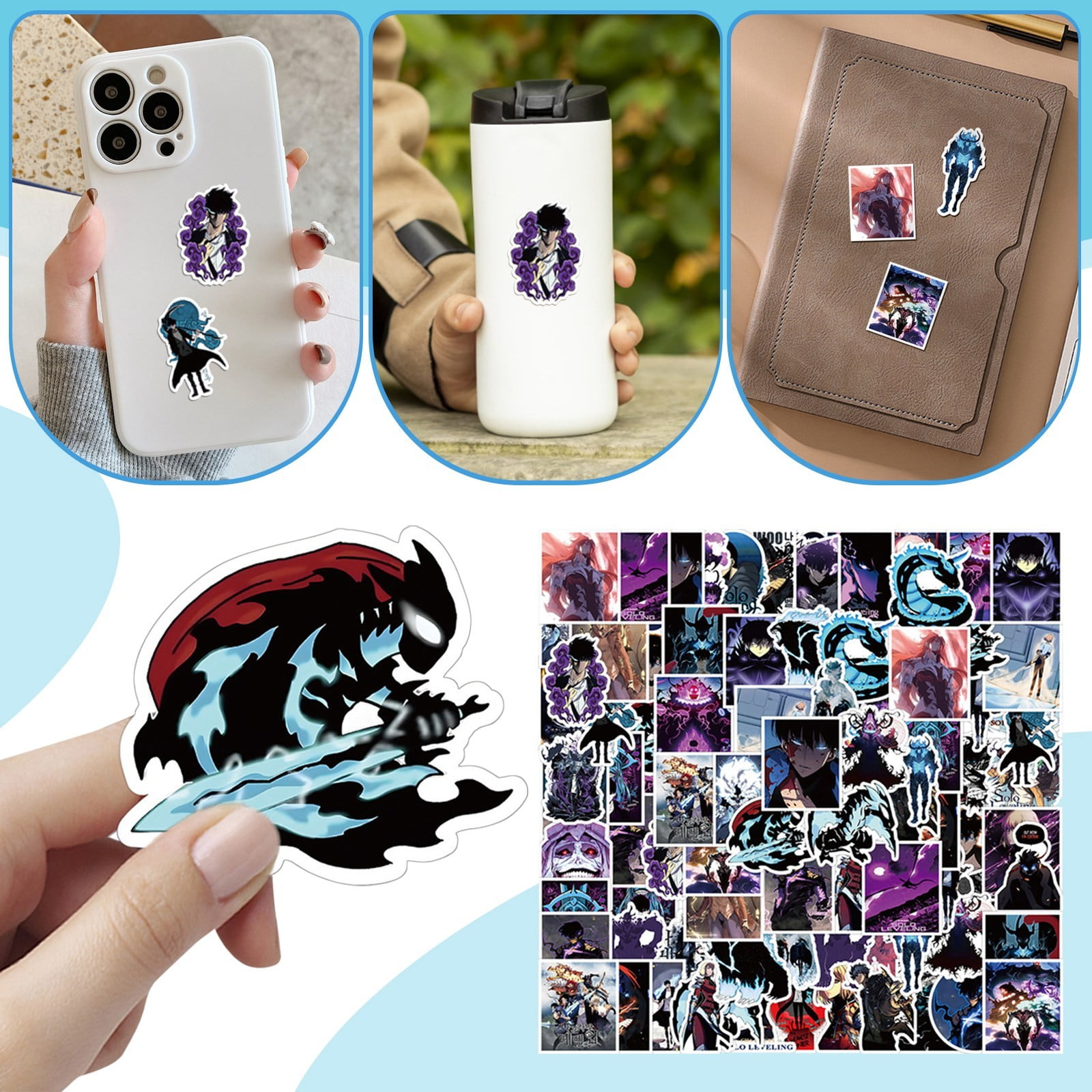 TYFLEI 50 Pcs Solo Leveling Cartoon Character Stickers Waterproof Cool ...