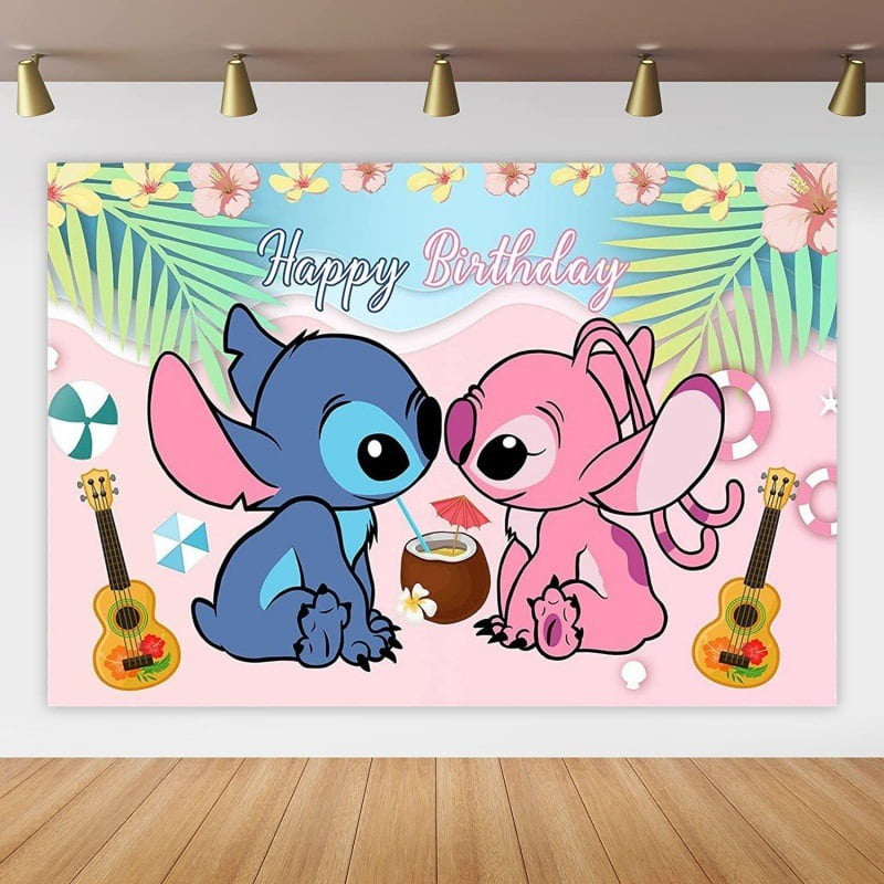 TYFLEI 60x40" Cartoon Style Stitch Birthday Decorations Stitch Happy ...