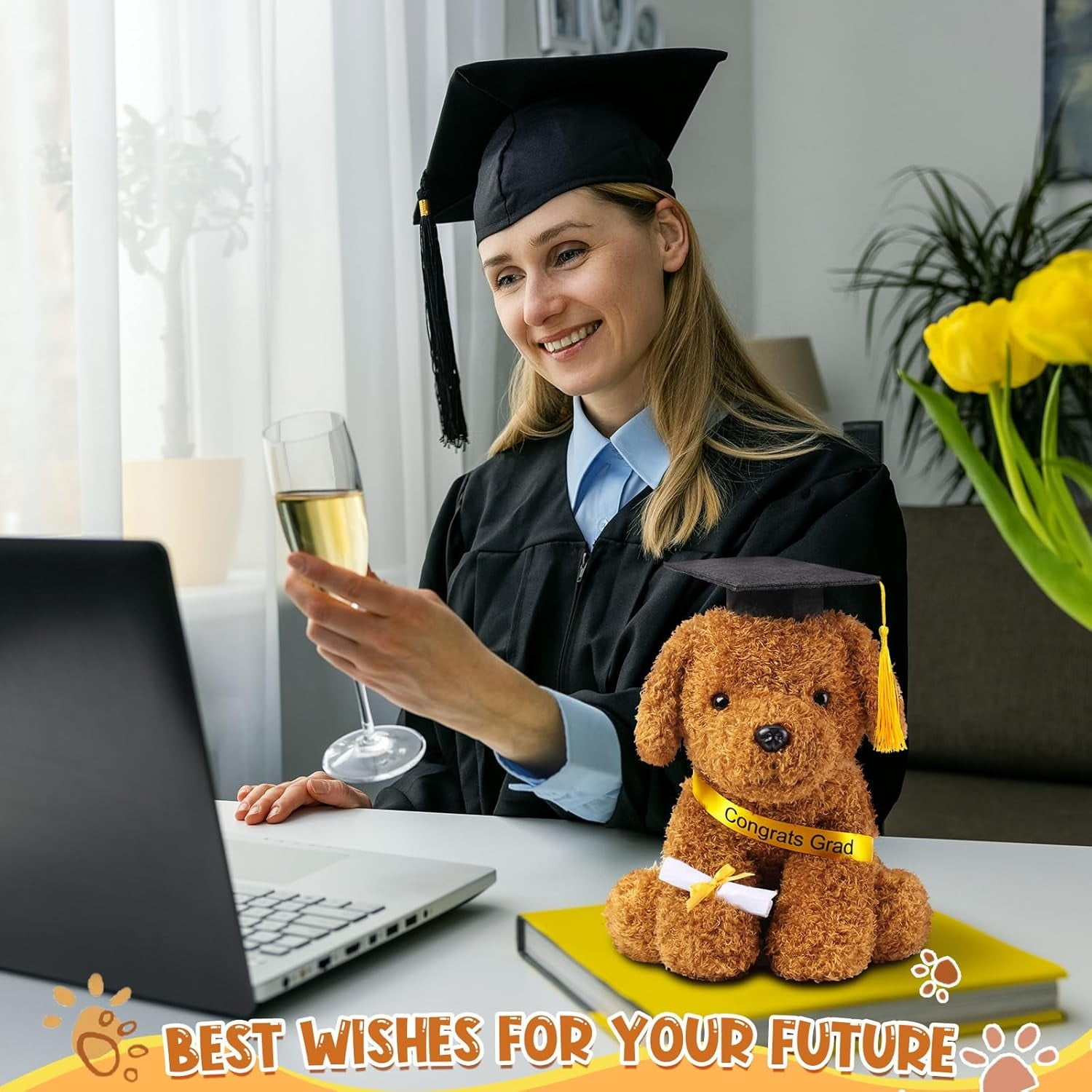 TYFLEI Cute Graduation Stuffed Animal 2025 Brown Curly Hair Dog Plush ...