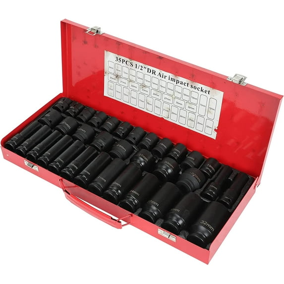 TYFYB 35pcs 1/2 Inch Drive Deep Impact Socket Tool Set Metric Garage ...