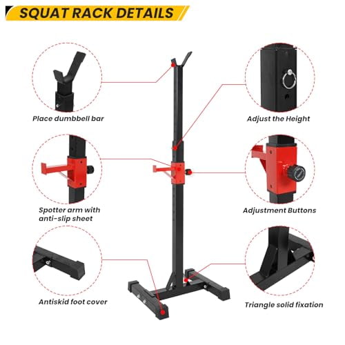 TYFYB Adjustable Portable Squat Rack 441LBS Max Load Barbell Squat Rack Stands 45-70.5 ...