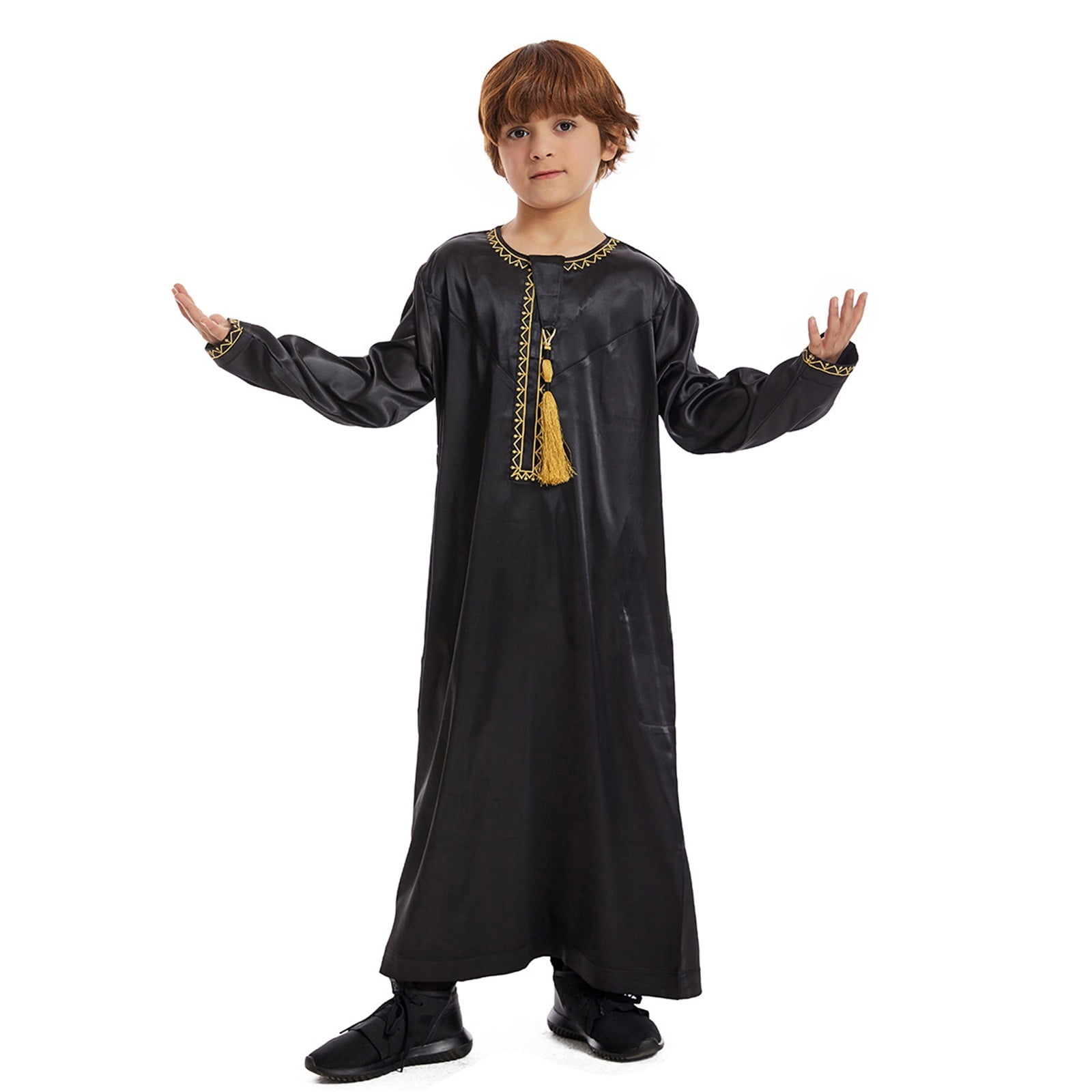 TYGHBN Arabic Thobe Thobe Long Sleeve Kaftan Crew Robe National Teenage ...