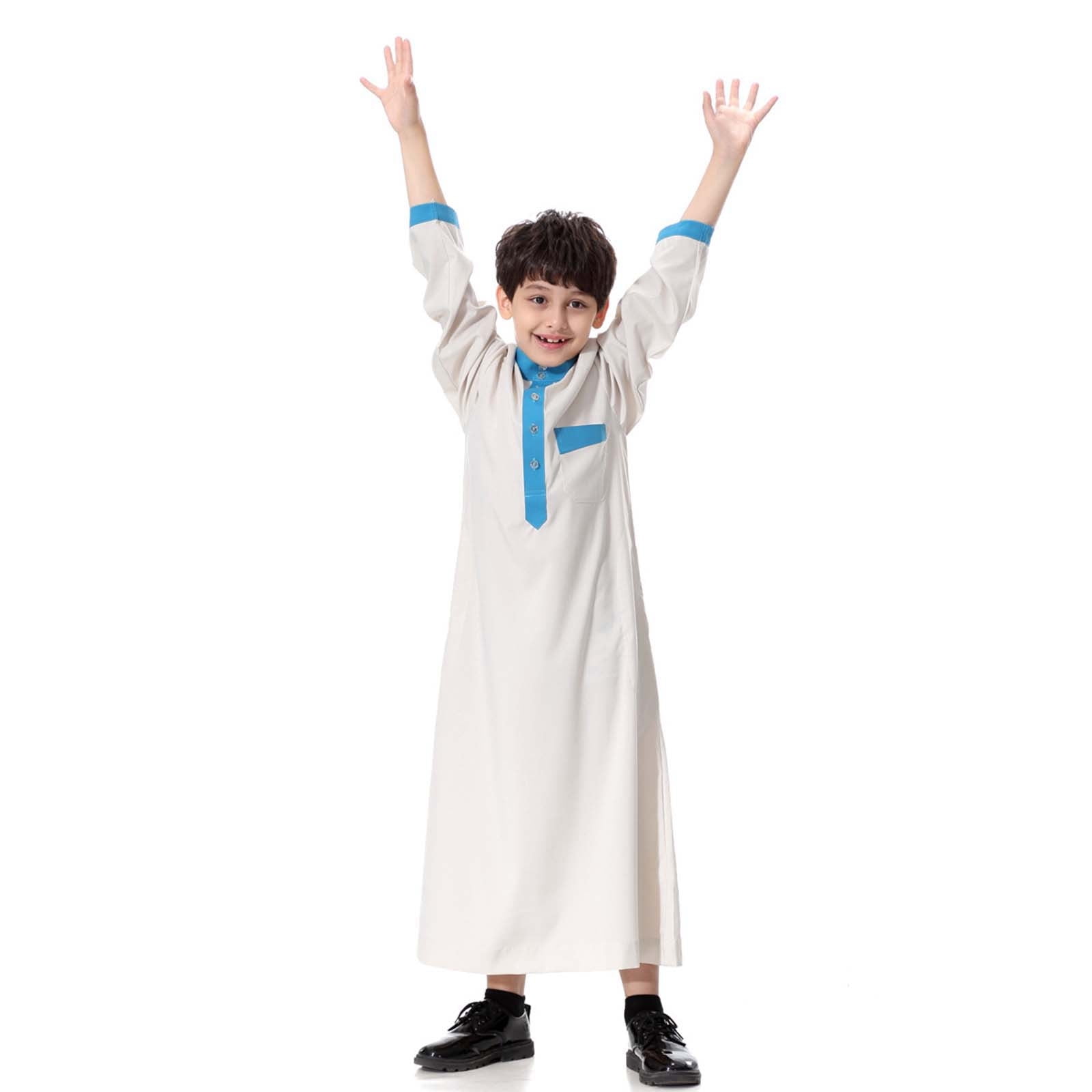 TYGHBN Arabic Thobe Thobe Long Sleeve Kaftan Crew Robe National Teenage ...