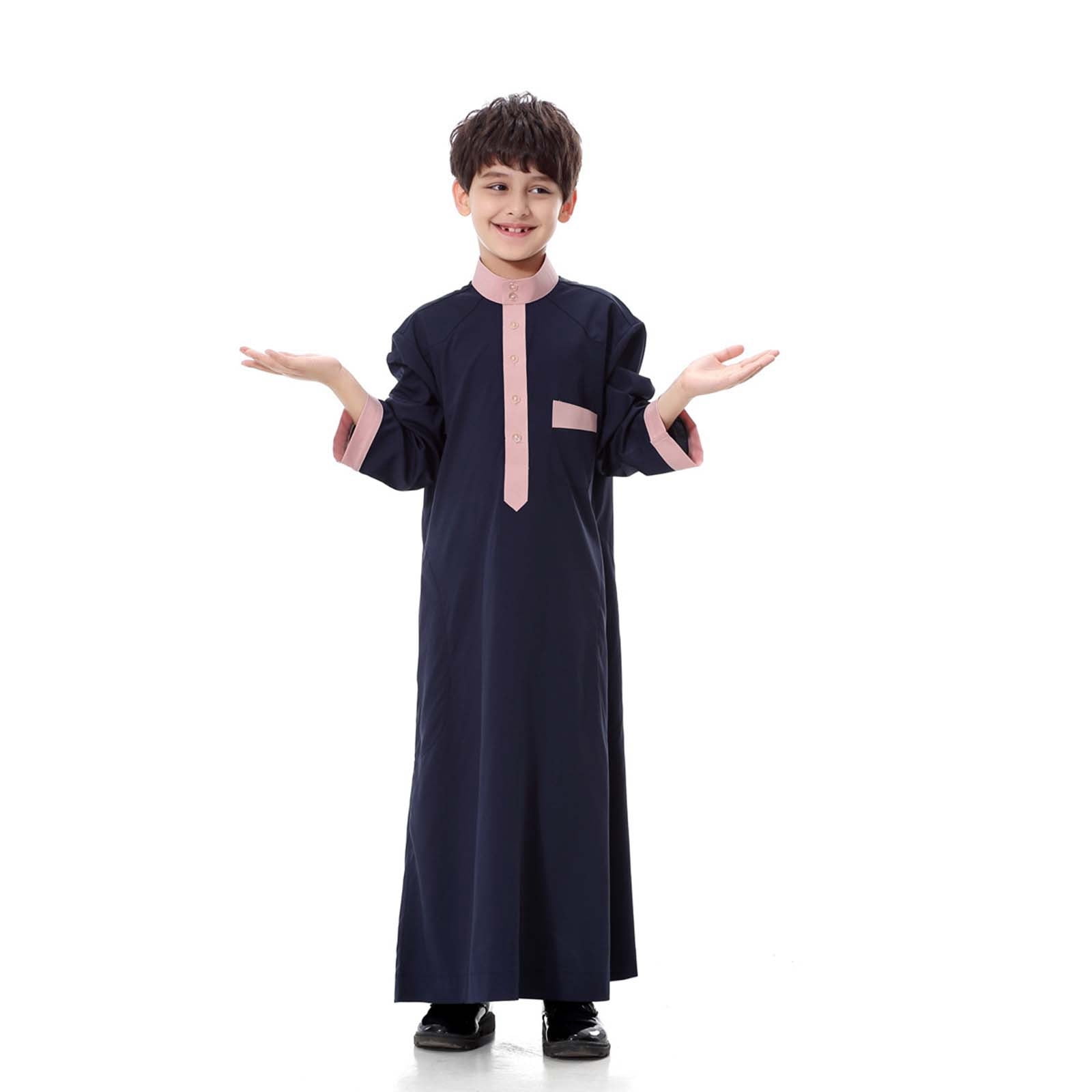 TYGHBN Arabic Thobe Thobe Long Sleeve Kaftan Crew Robe National Teenage ...