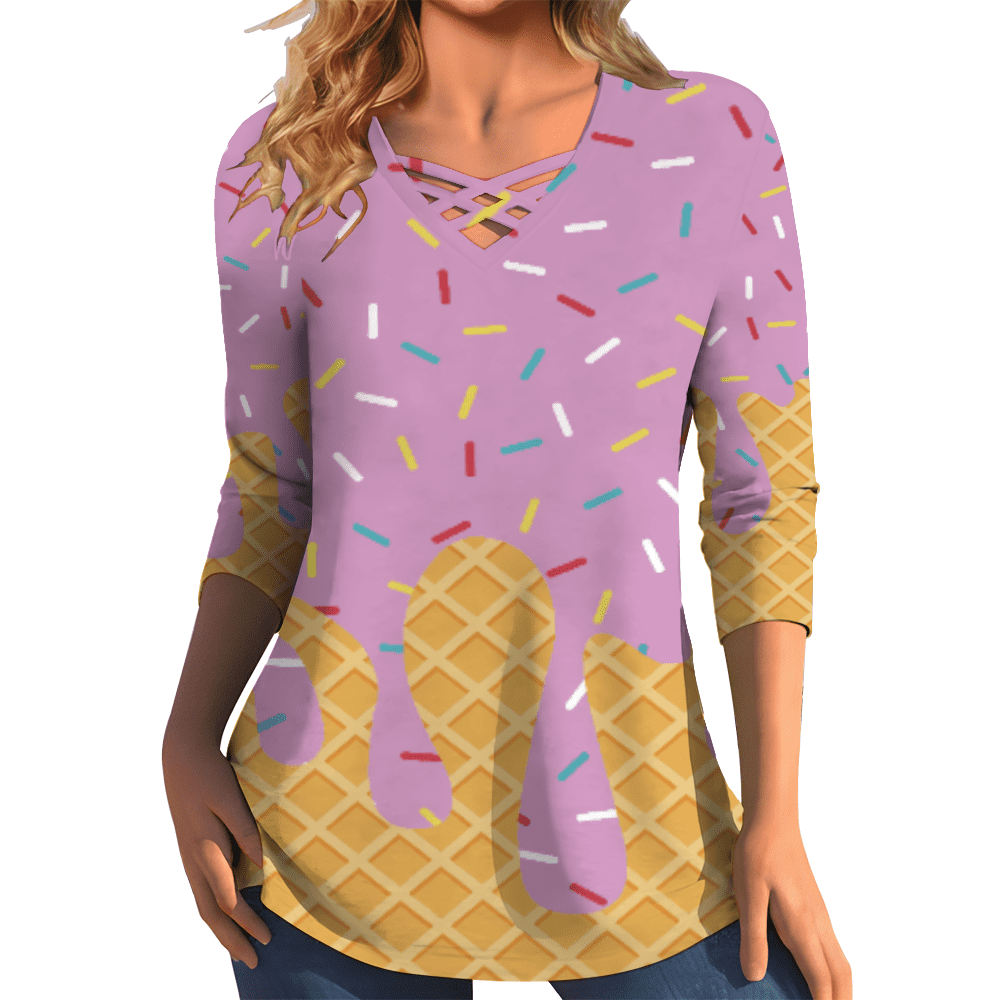 TYGHBN Casual Summer V Neck Long Sleeve Top for Everyday Vacation Wear ...