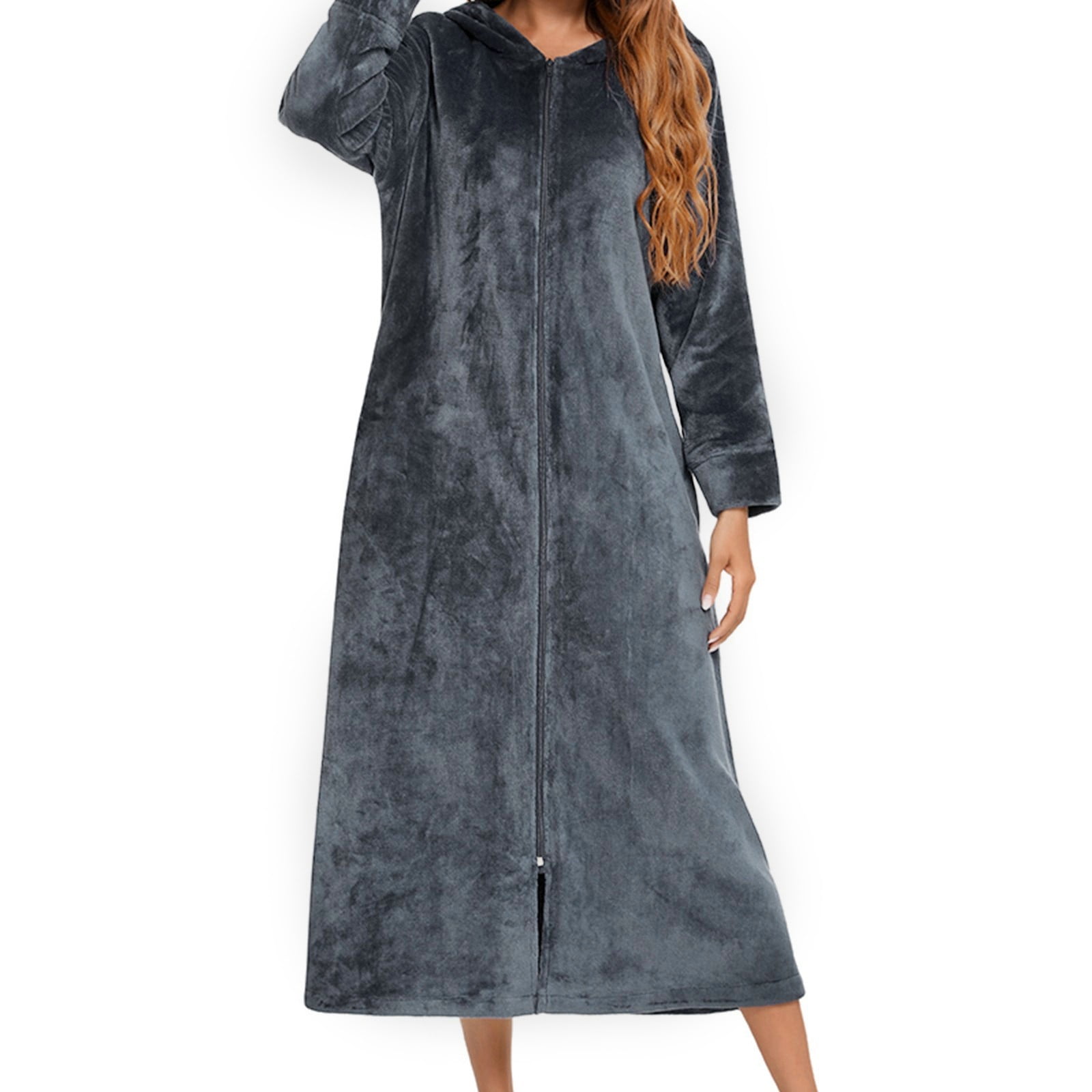 TYGHBN Flannel Long Sleeve Robe with Hood and Zipper Couples' Sleepwear ...