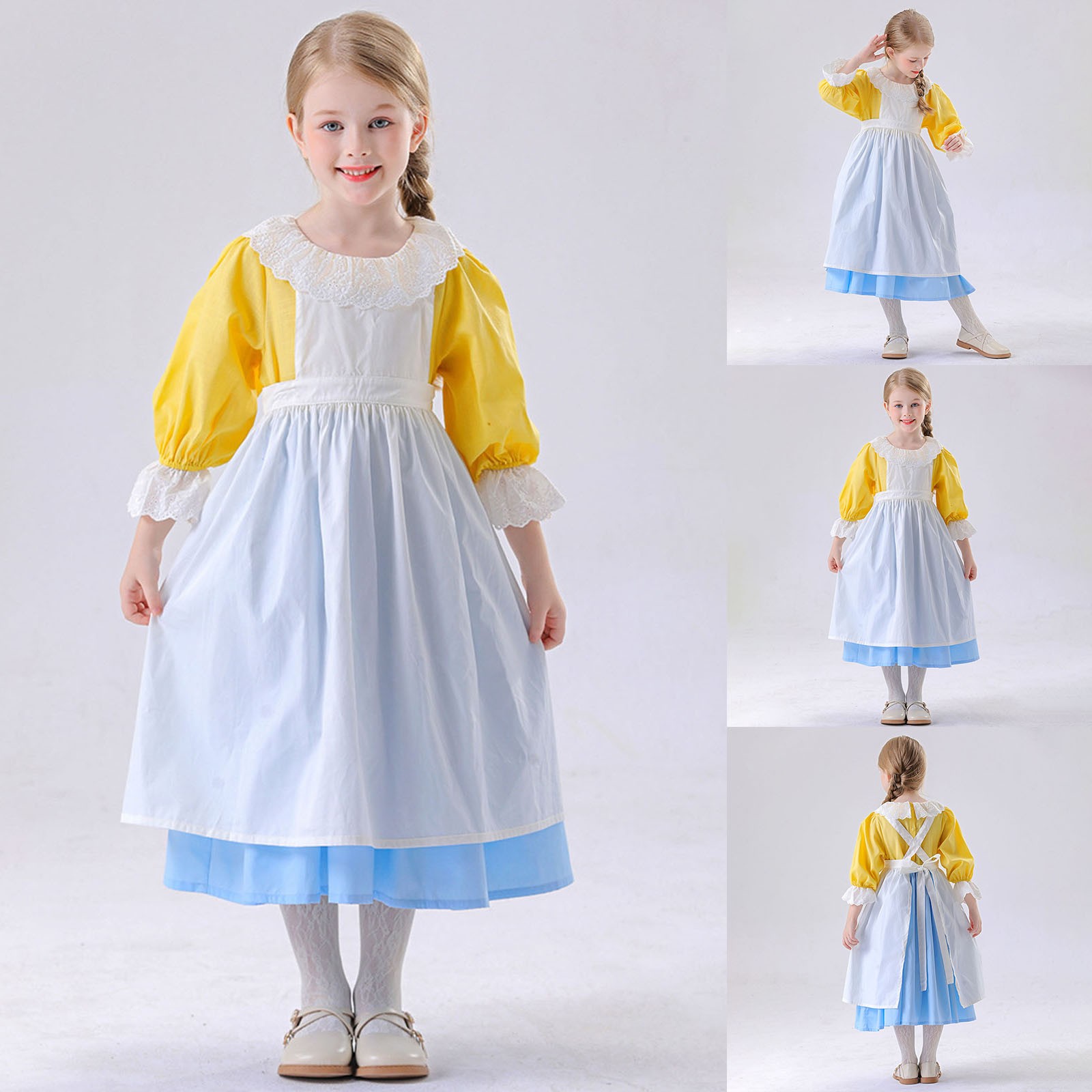 TYGHBN Girls Dresses 2 Piece Set Apron Dress Outfit for Kids Casual ...