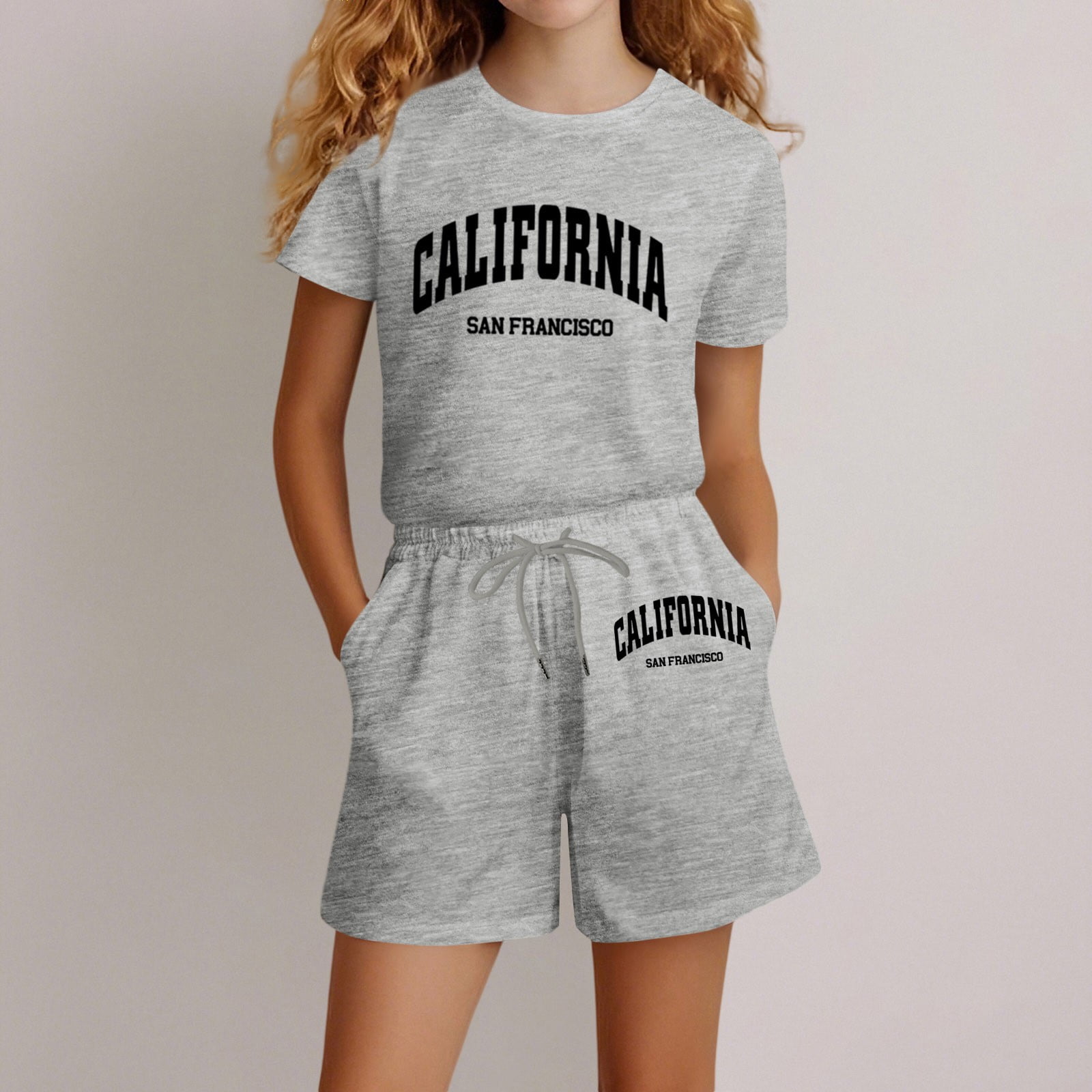 TYGHBN Girls Fashion Letter Print Casual Loose Short Sleeve Suit New ...