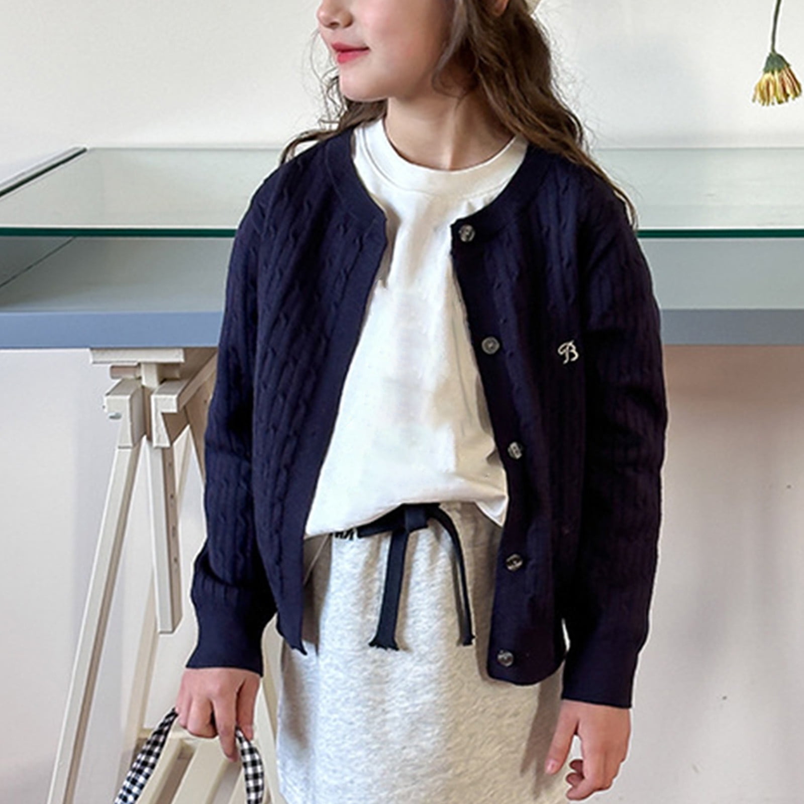 TYGHBN Girls Knit Cardigan Sweater with Embroidery Casual Front Top for ...