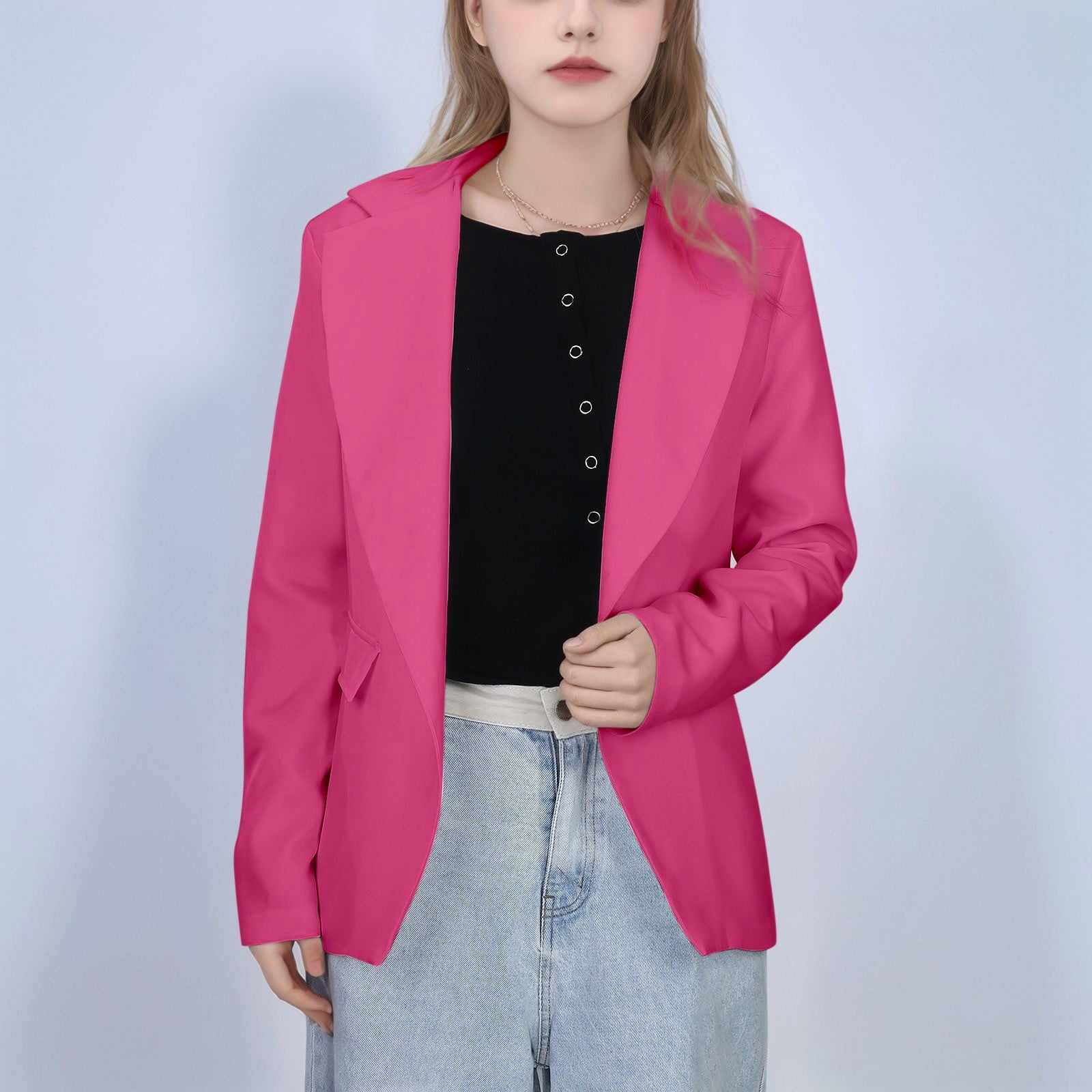 TYGHBN Girls Solid Color Formal Lapel Suit Coat Button Down Long Seelve ...