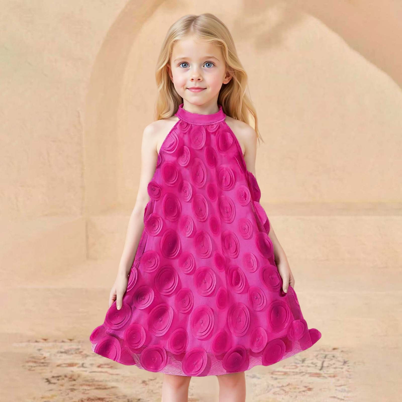 TYGHBN Girls Summer Dresses Casual Sleeveless Floral Mesh Dress with 3D ...