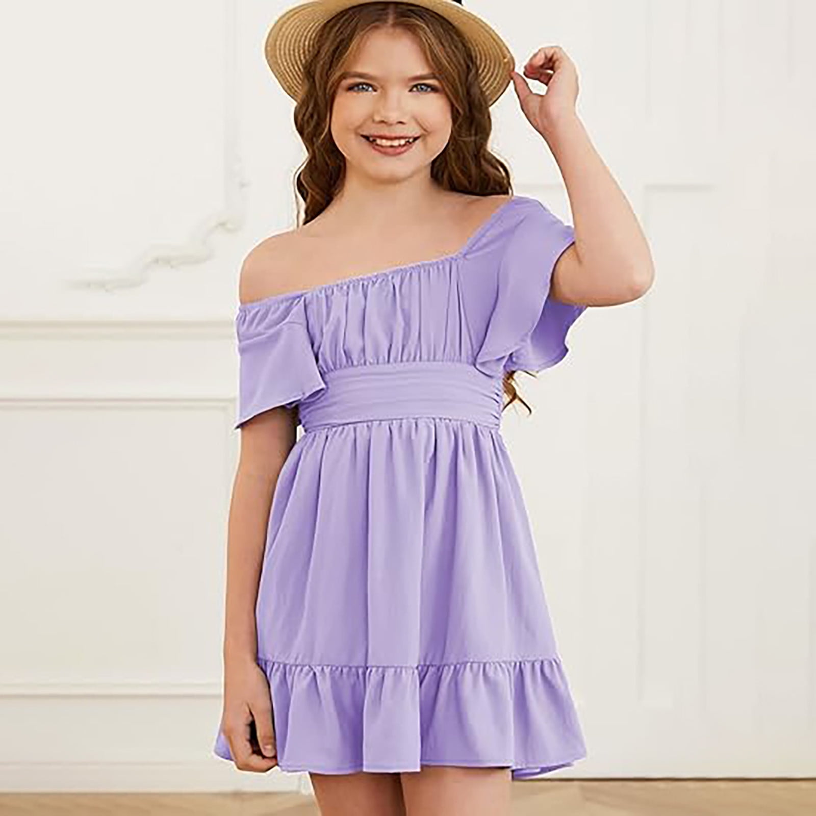 TYGHBN Girls Summer Tie Back Dress Tween Kids Off Shoulder Dresses Size ...