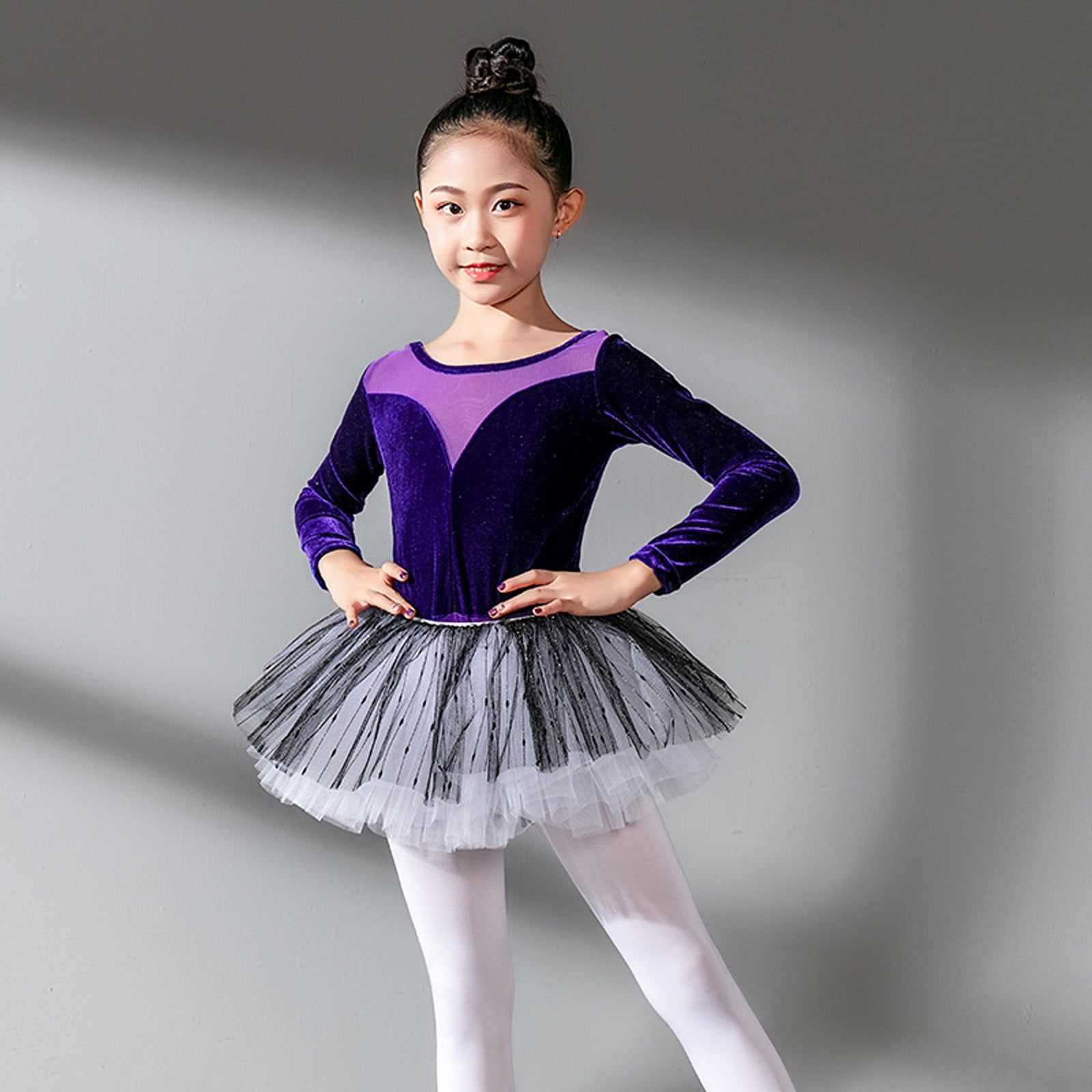 TYGHBN Kid Girls Ballet Dance Dress Lace Longt Sleeve Leotards with ...