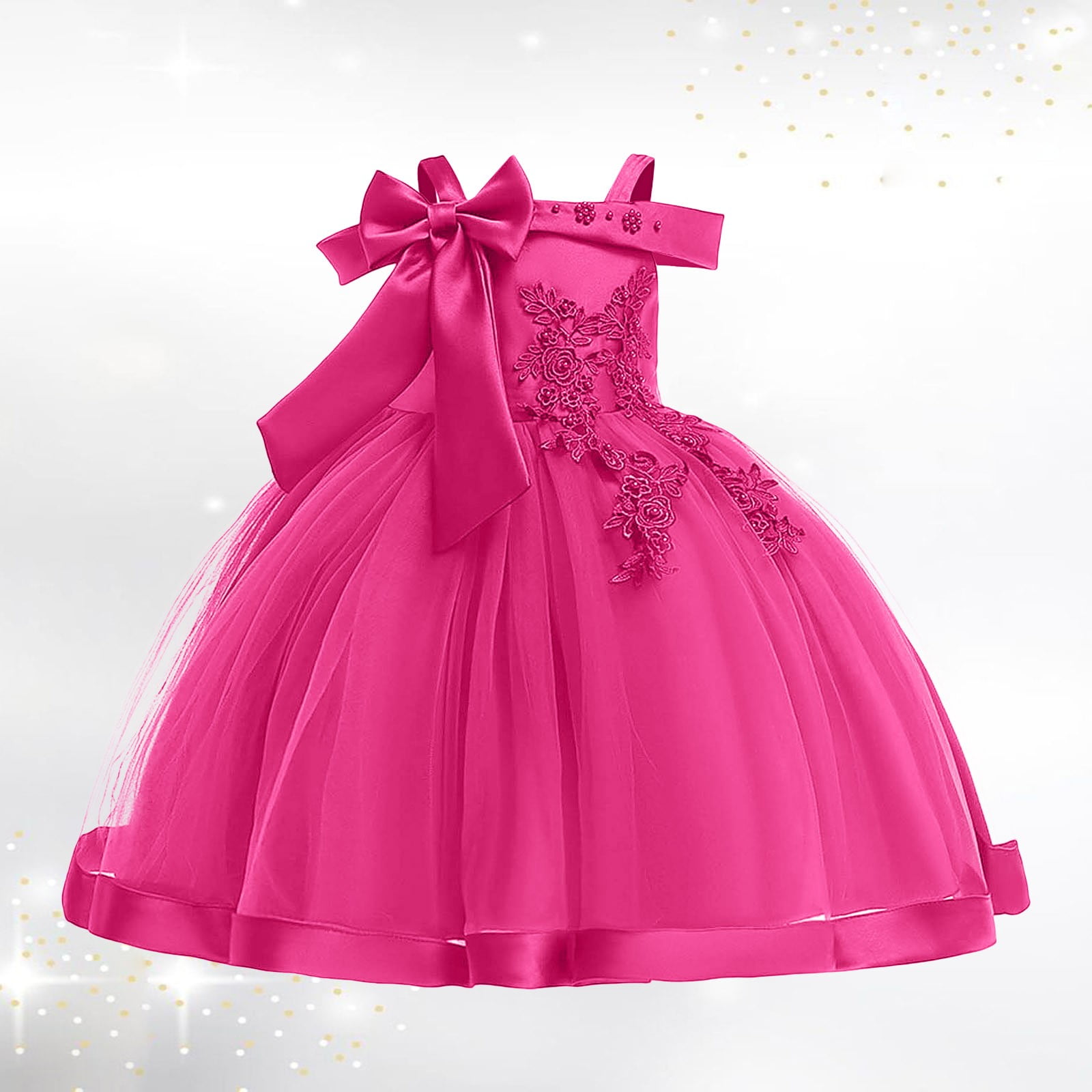 TYGHBN Little Girls' Off Shoulder Bow Evening Gown Pageant Dress for ...