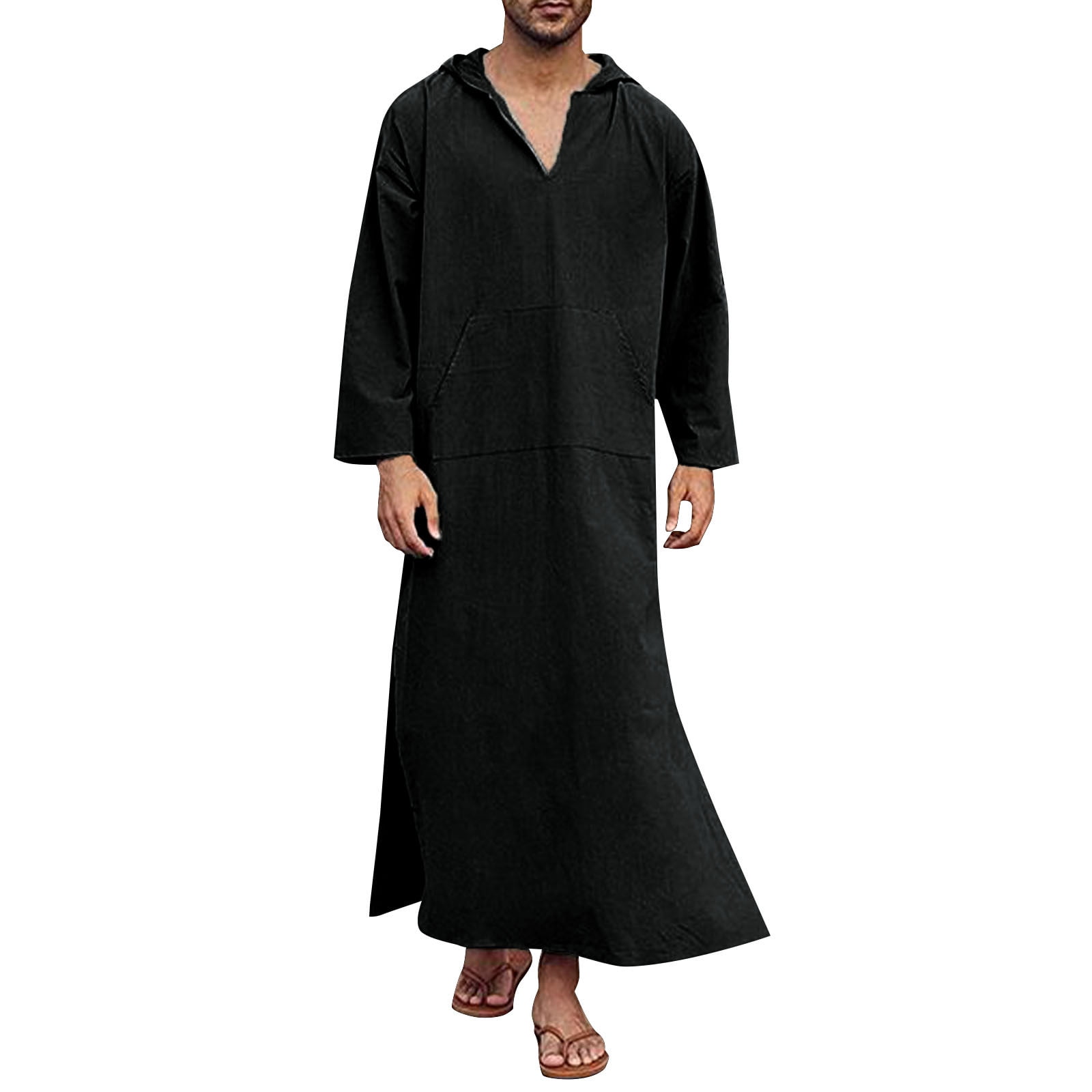 TYGHBN Men's Arab Casual Long Sleeve Hooded Pocket Loose Robe Shirt ...