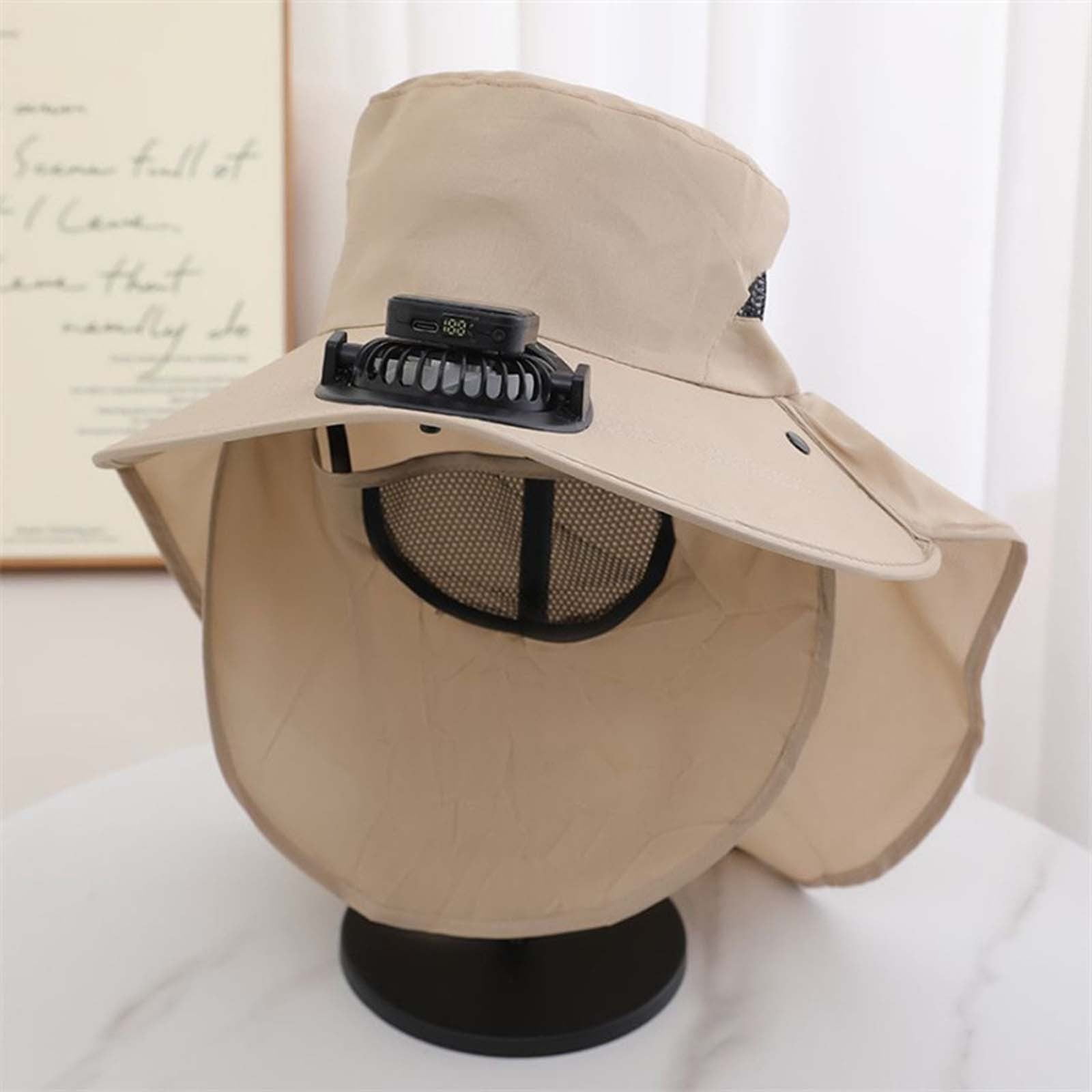 TYGHBN Solar Fan Bucket Hat for Men Women UPF50+ Sun Wide Brim Outdoor ...