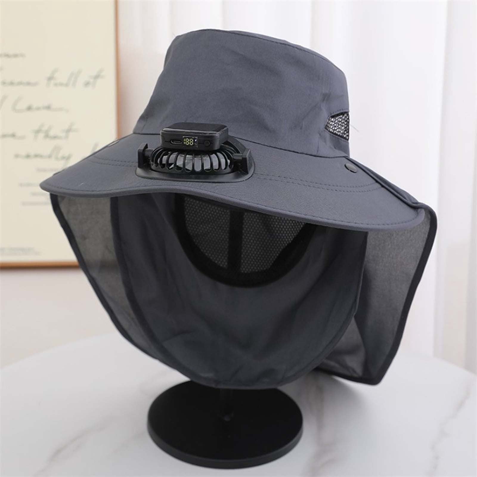 TYGHBN Solar Fan Bucket Hat for Men Women UPF50+ Sun Wide Brim Outdoor ...