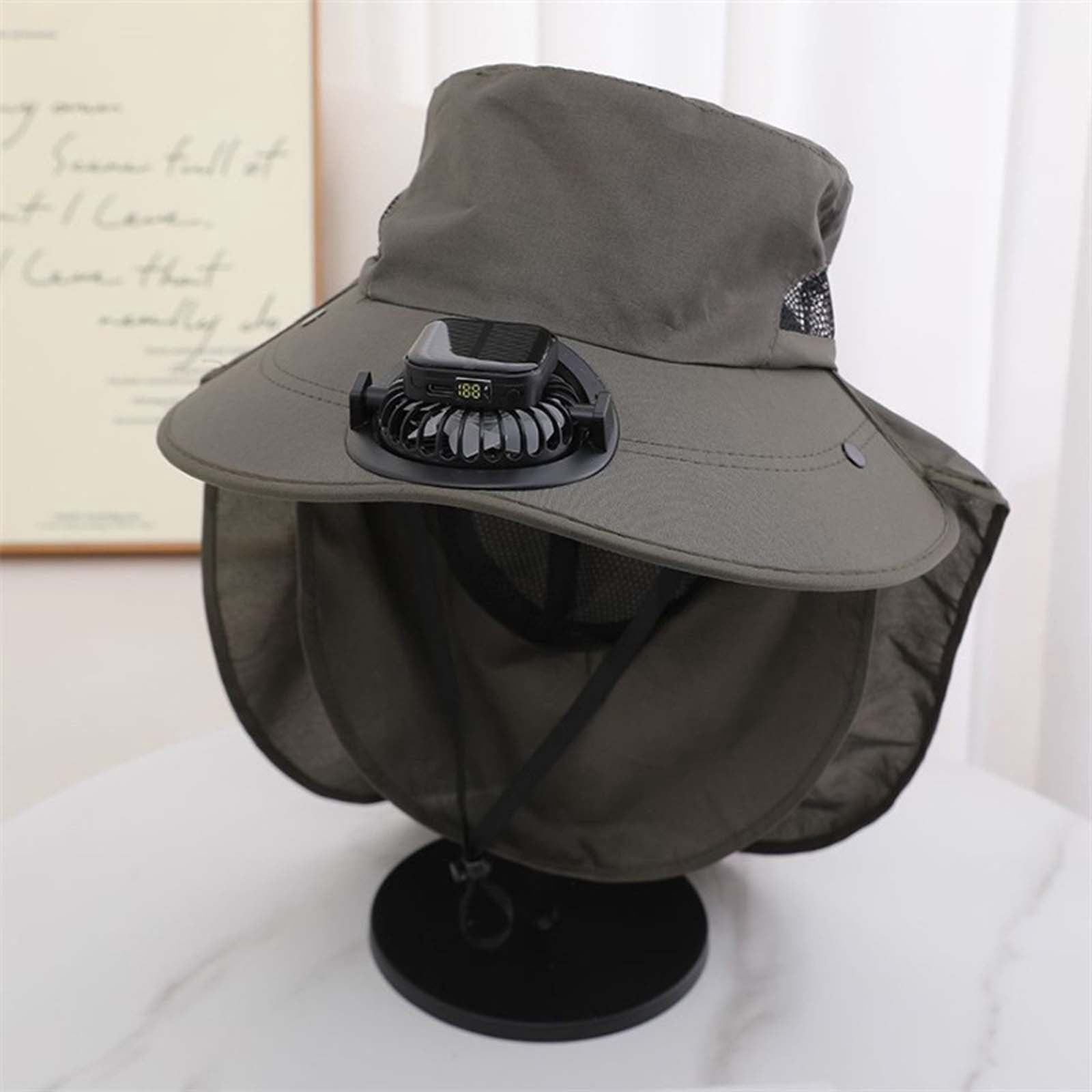 TYGHBN Solar Fan Bucket Hat for Men Women UPF50+ Sun Wide Brim Outdoor ...