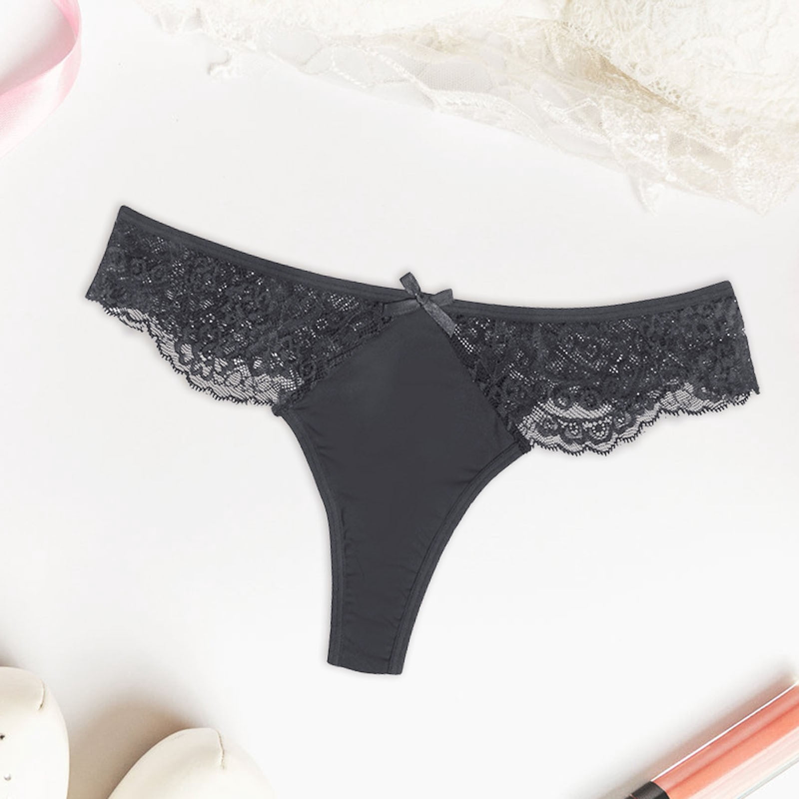TYGHBN Summer Bow Lace Edge Thong Traceless Seamless Solid Color Women ...