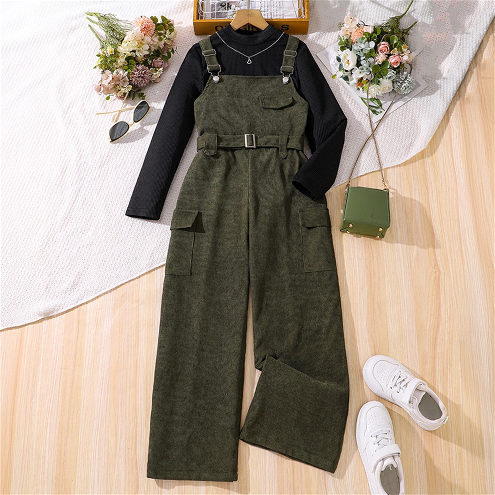TYGHBN Toddler Kids Big Girl Cloth Long Sleeve Tee Corduroy Overall ...